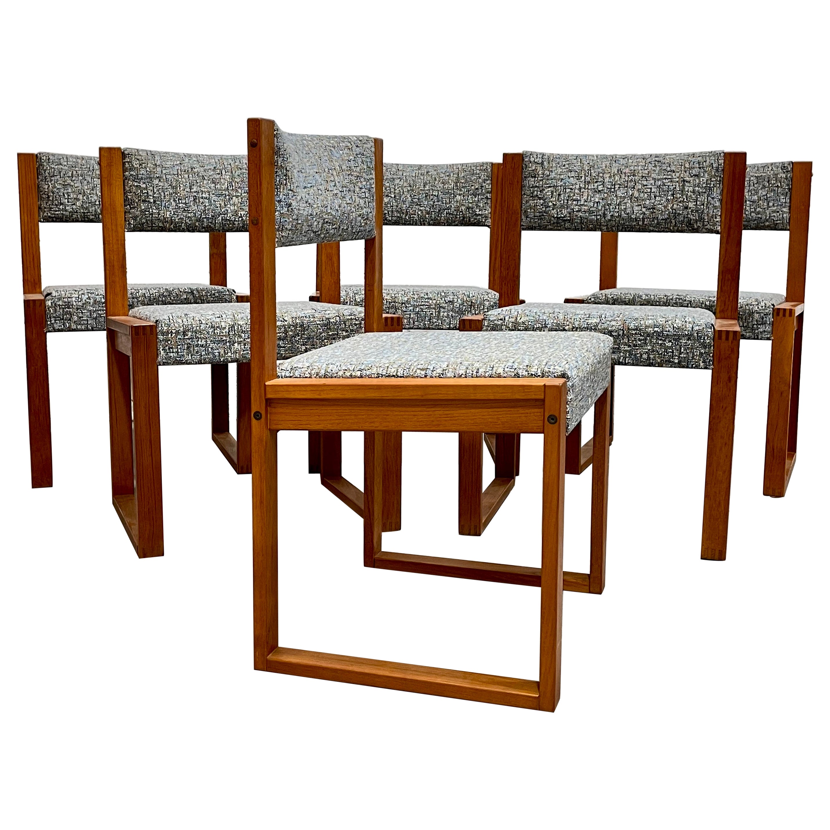 Set of 6 Danish Modern Teak Dining Chairs with Sled Legs For Sale at ...