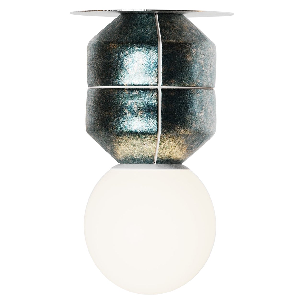 Medium horizontal pendant ceramic Lamp “Navazi”, Modern Pottery Lighting Glass For Sale at 1stDibs