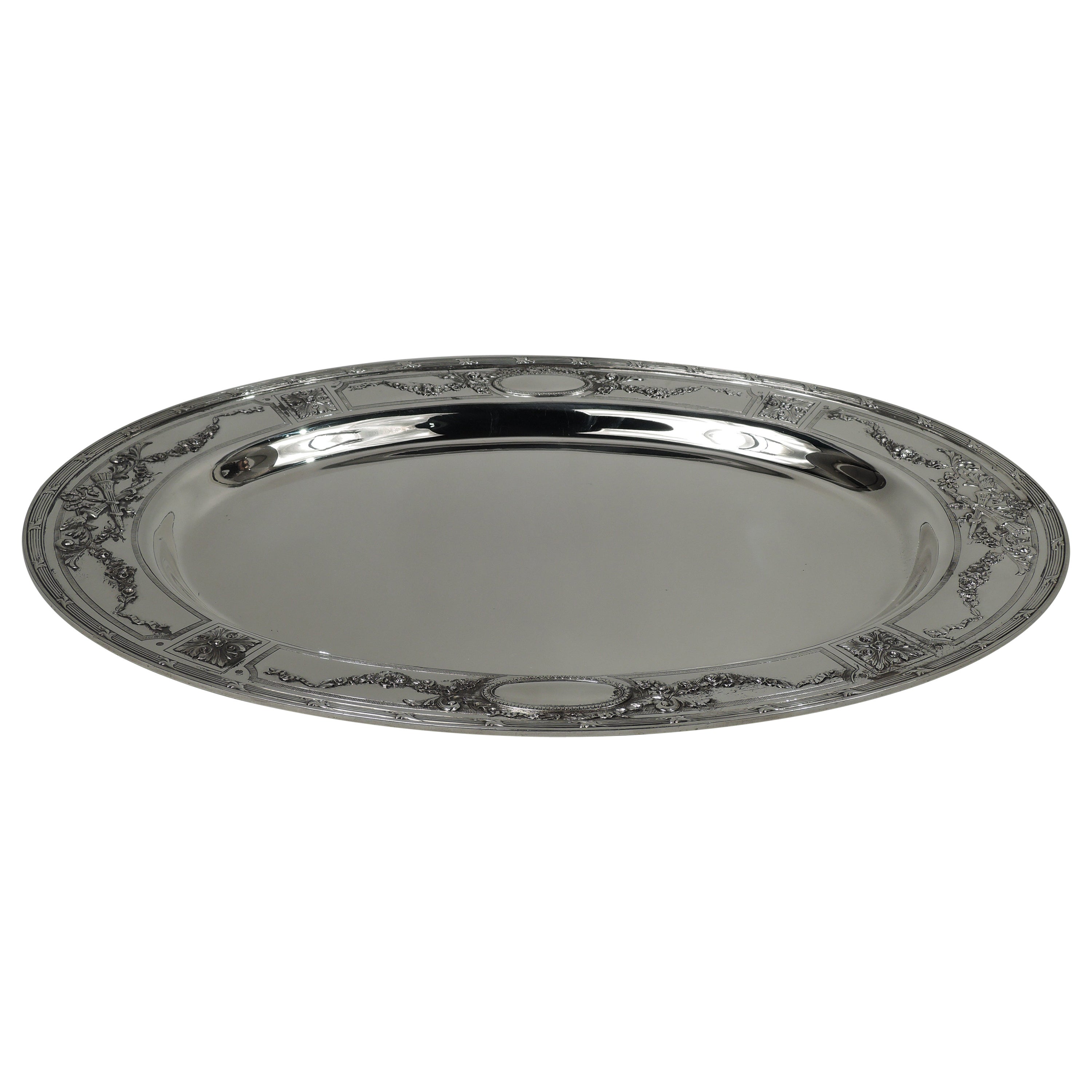 Antique American Edwardian Regency Sterling Silver Tray For Sale at 1stDibs