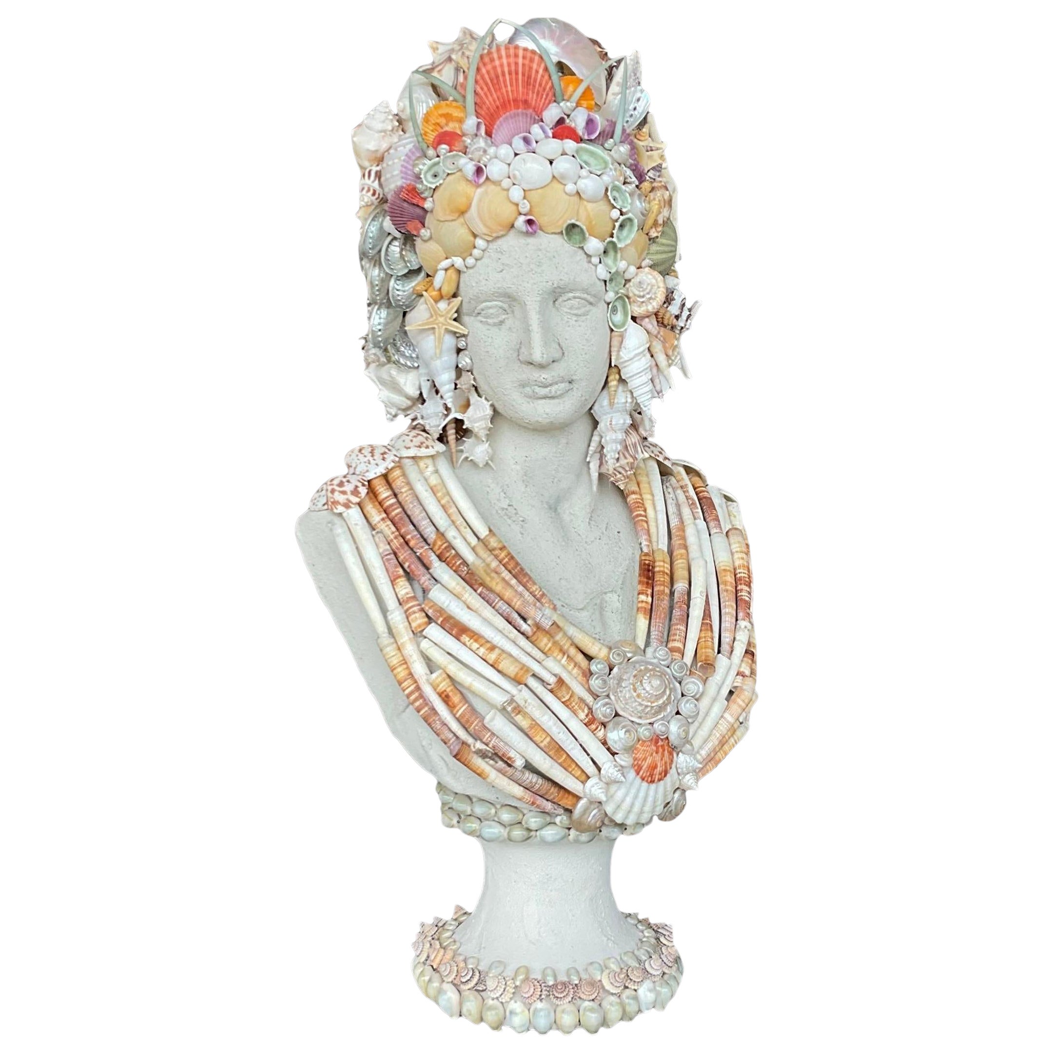 Vintage Coastal Plaster Shell Bust of Woman For Sale at 1stDibs