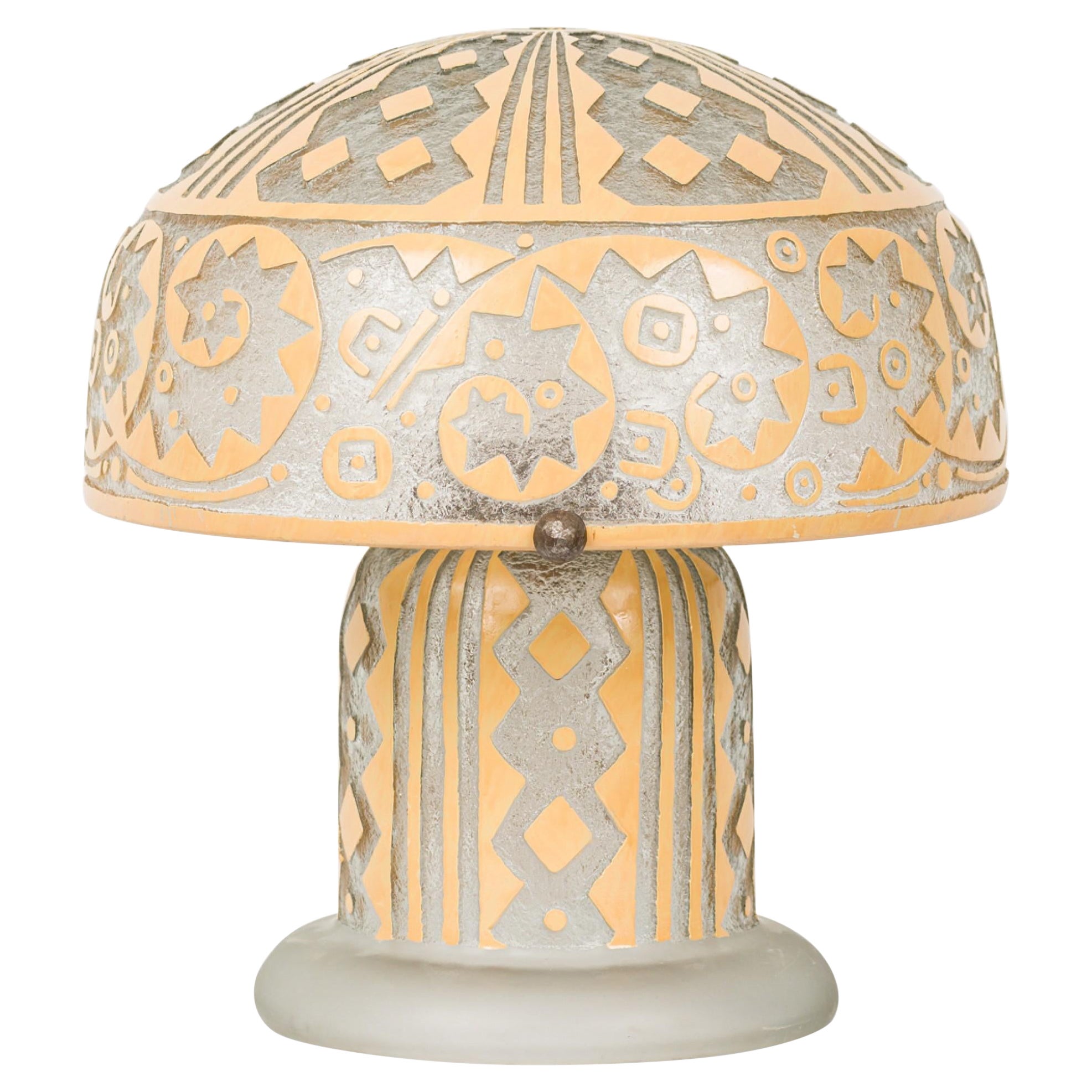 Daum Nancy French Art Deco "Mushroom" Patterned and Yellow Painted ...
