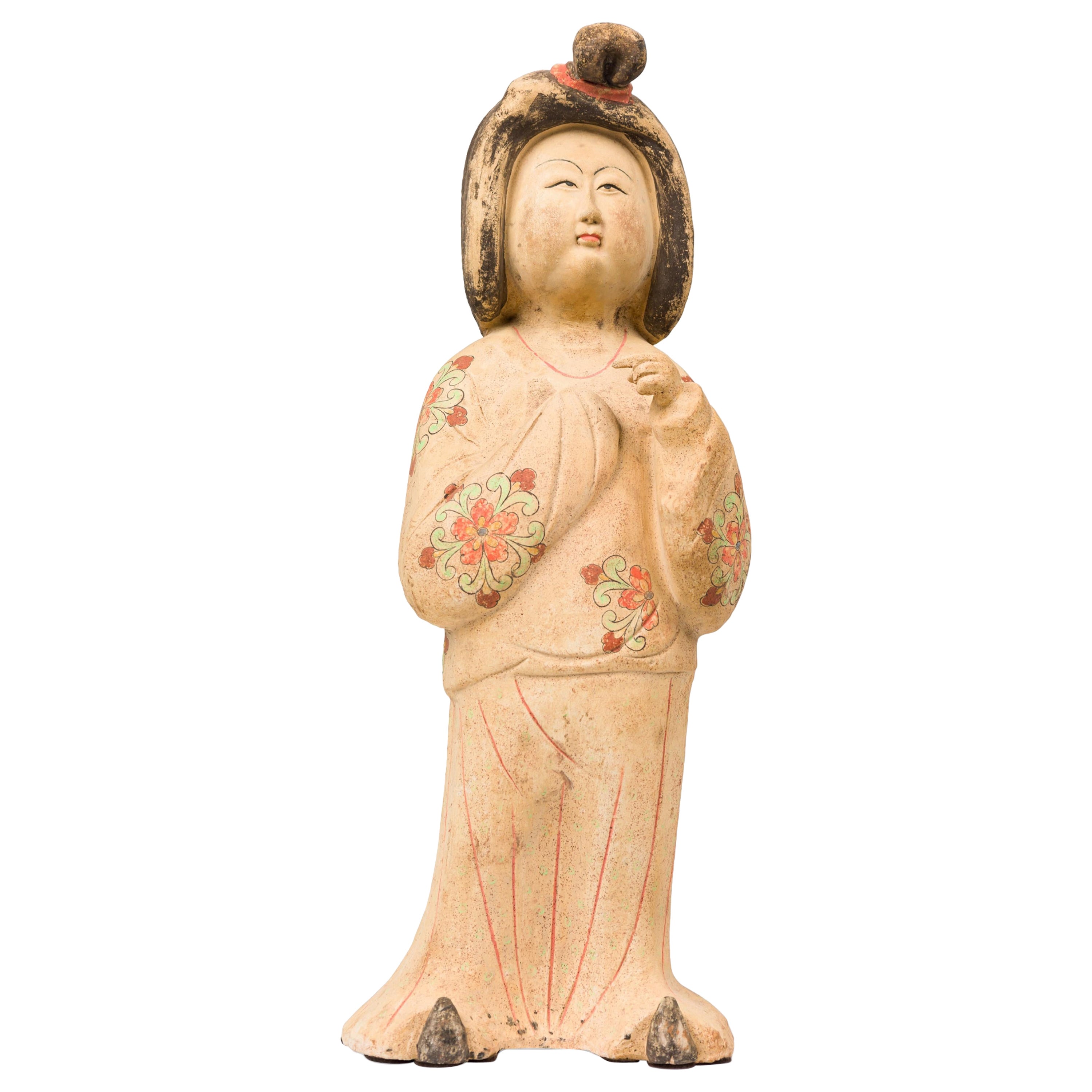 Pair of Chinese Painted Ceramic Figures Depicting a Blue Robed Emperor ...