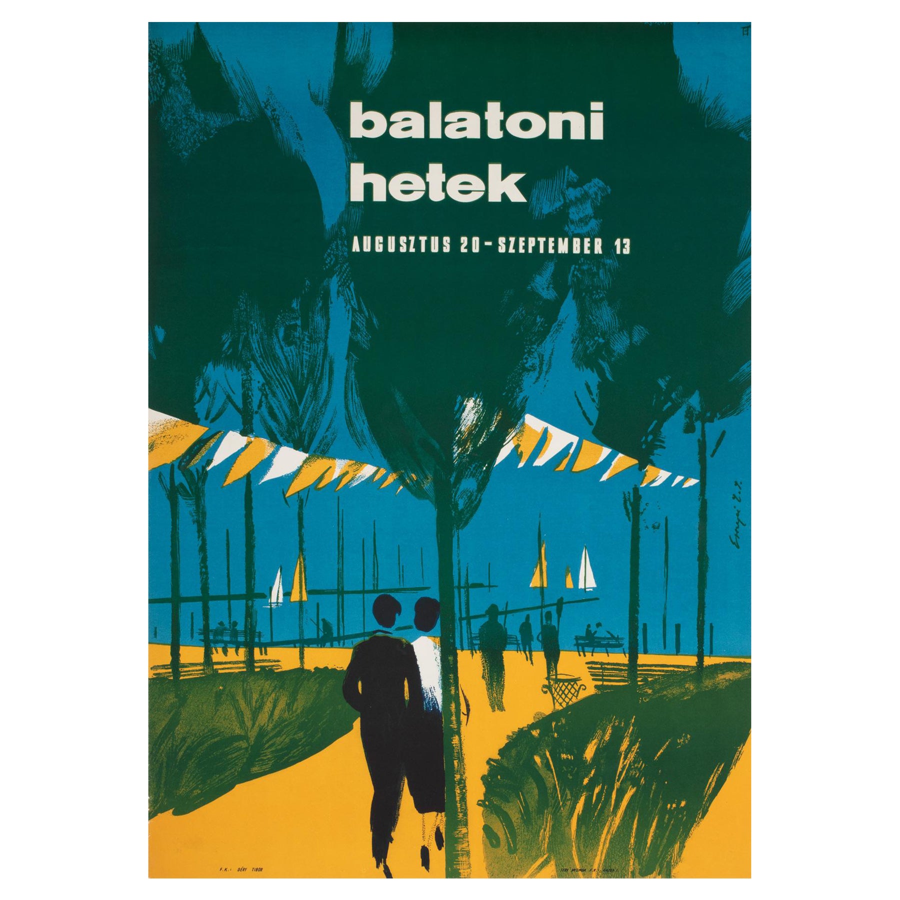 LAKE BALATON BALATONI HETEK 1959 Hungarian Travel Poster, ERNIE SANDOR ...