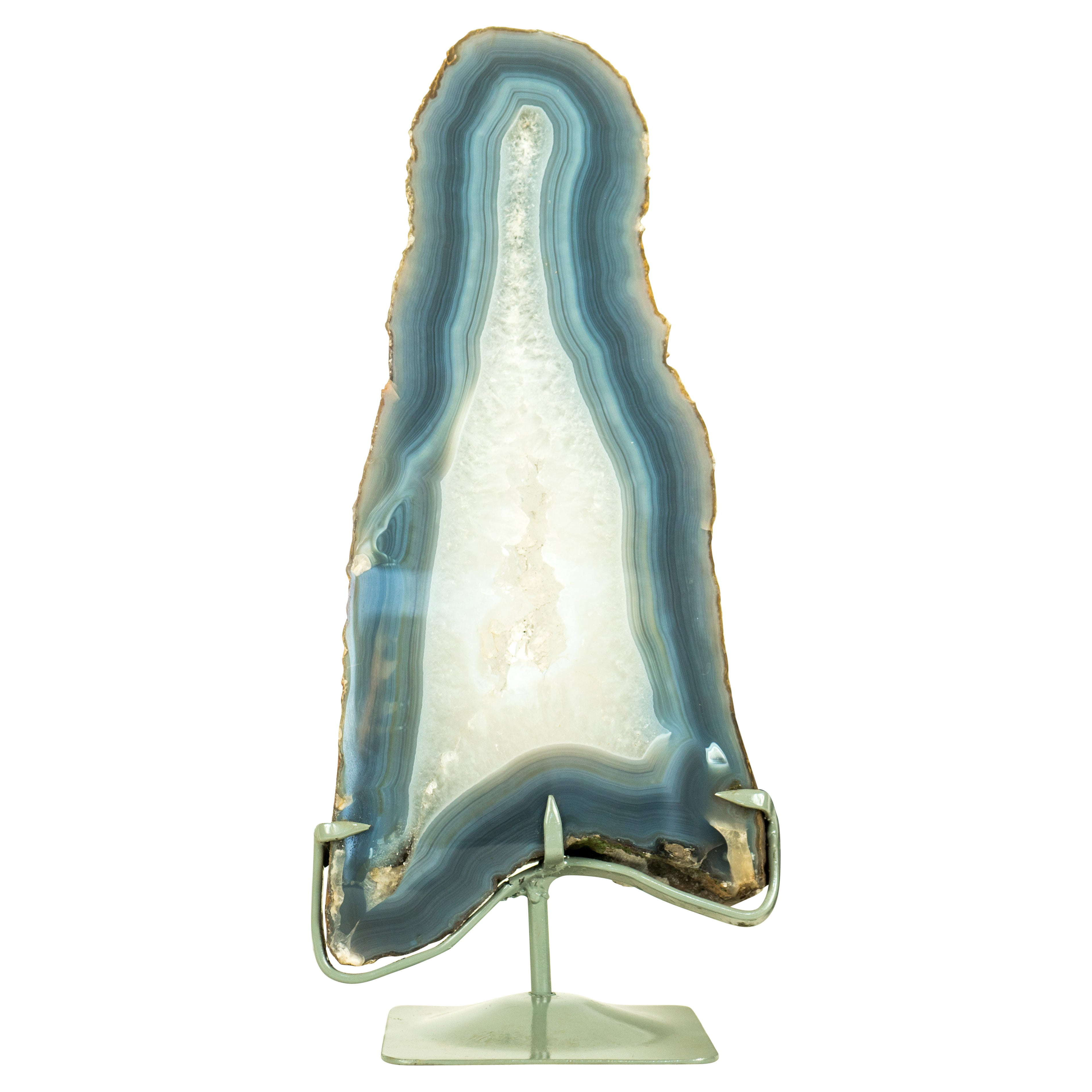 Tall White and Blue Lace Agate Geode Slice, All-Natural For Sale at 1stDibs