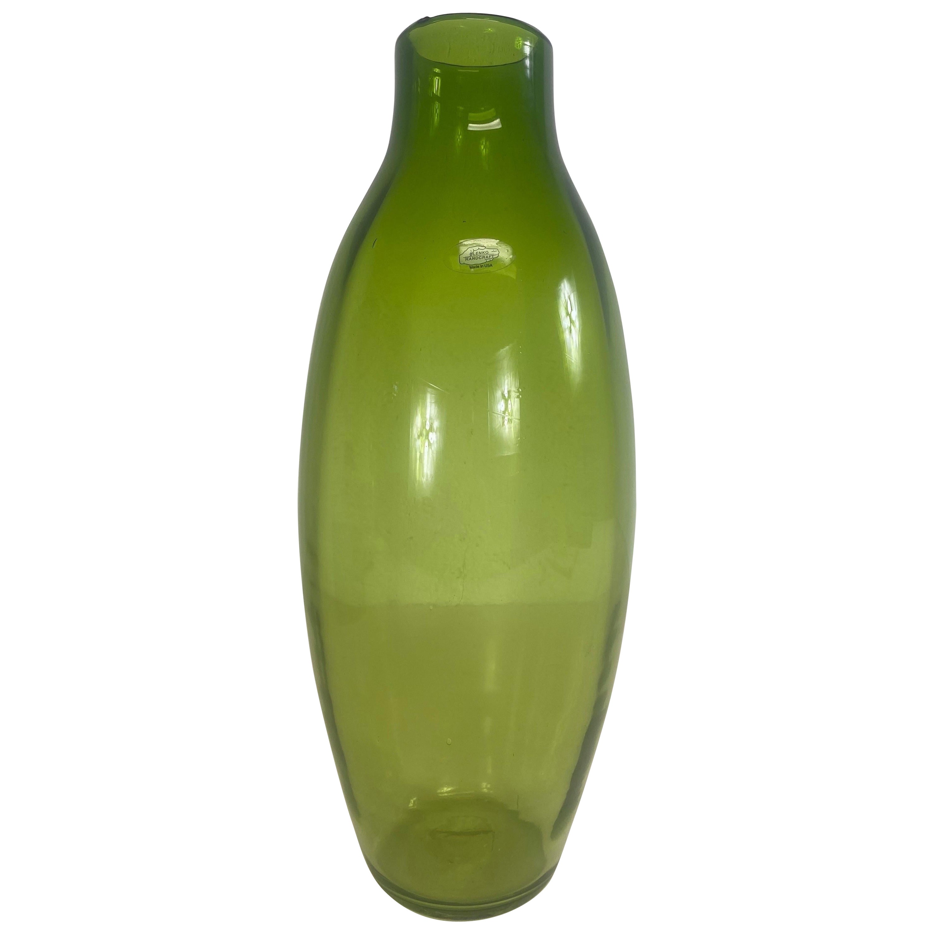 Mid century vintage large Handblown Blenko green glass vase For Sale at ...