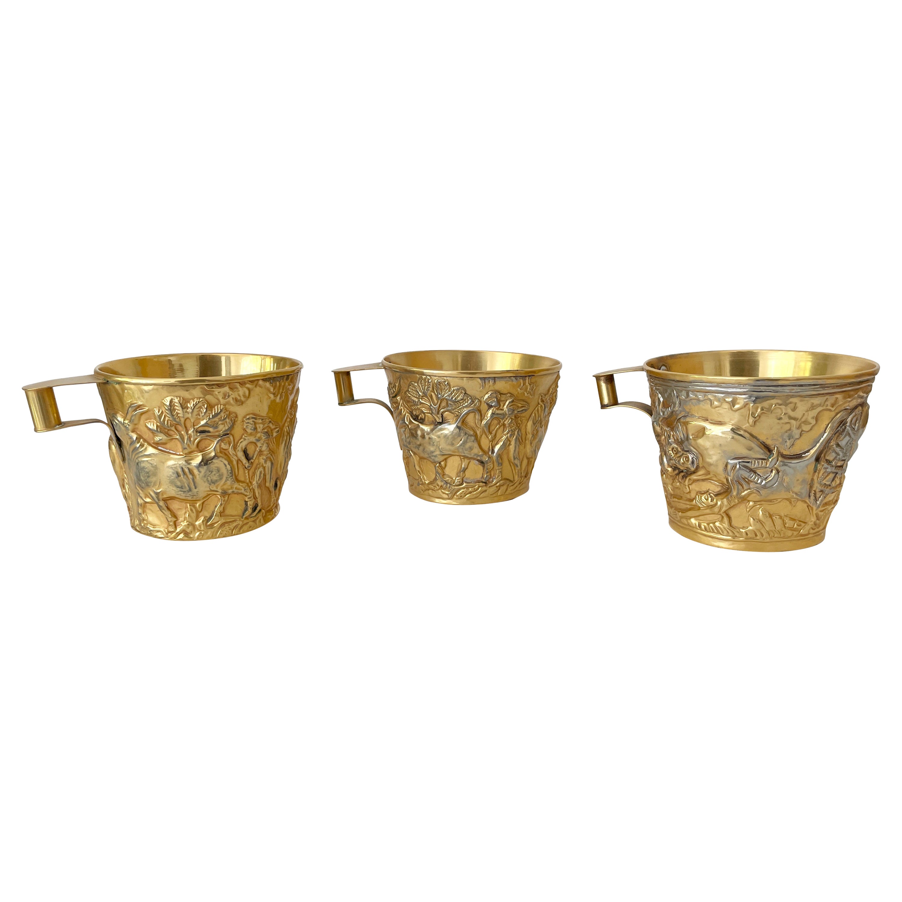 Handmade Thin Metal Gold Cups - Set of 3 For Sale at 1stDibs