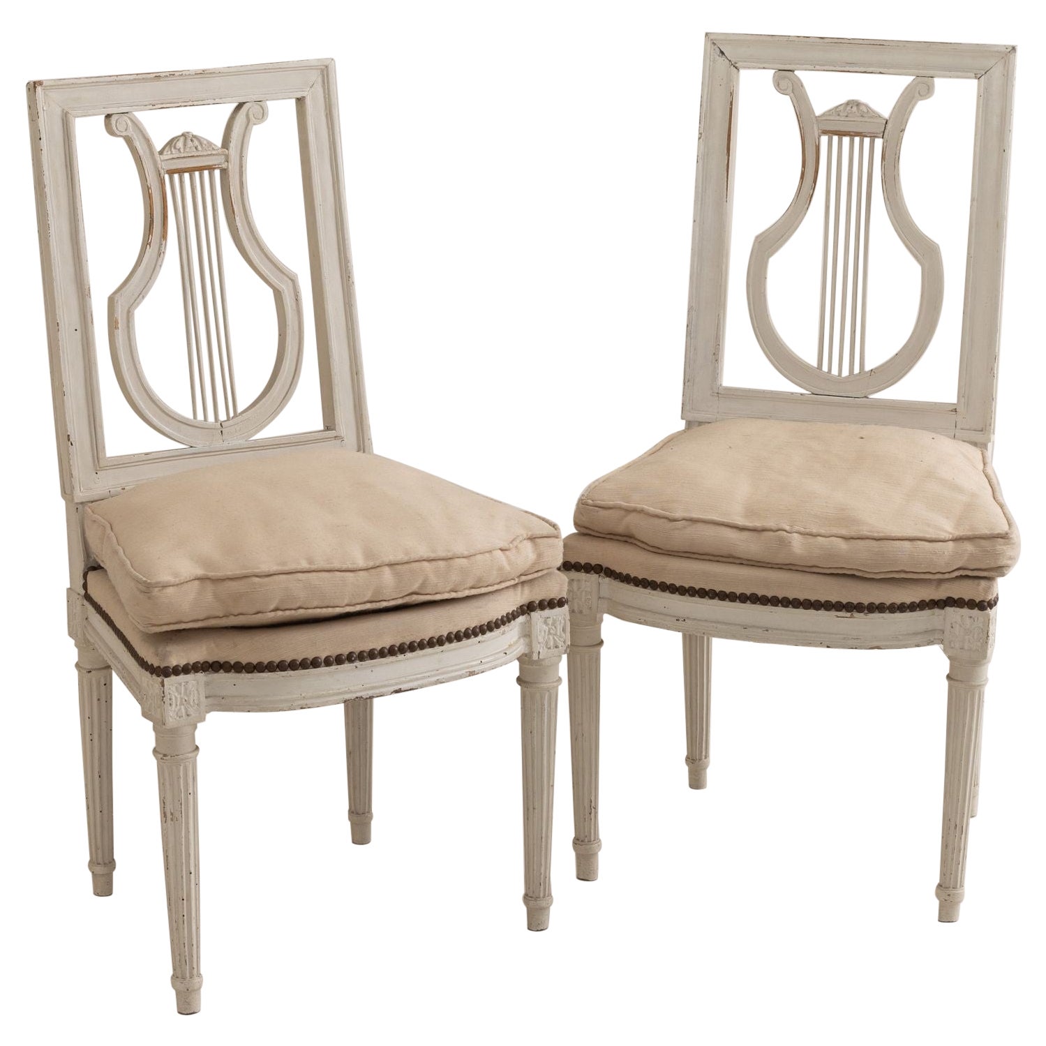 19th c. French Pair of Lyre Back Chairs in Original Paint For Sale at ...