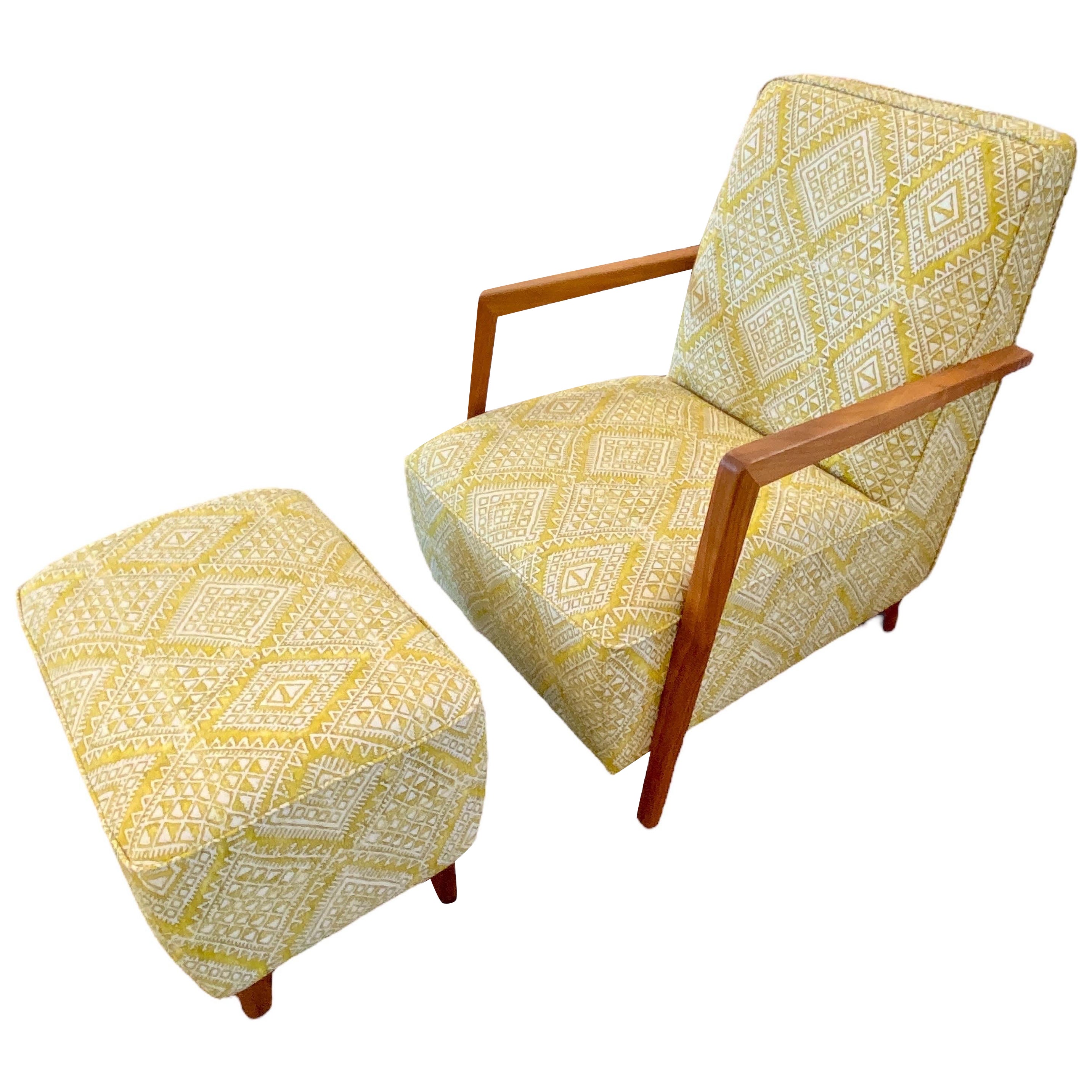Mid-Century Upholstered Arm Chair with Ottoman For Sale at 1stDibs