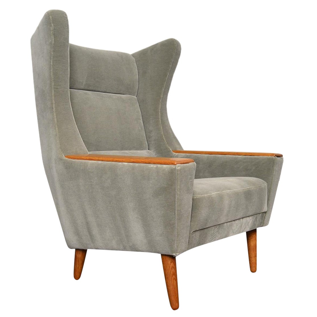 Danish Modern Wingback Lounge Chair in Mohair For Sale at 1stDibs
