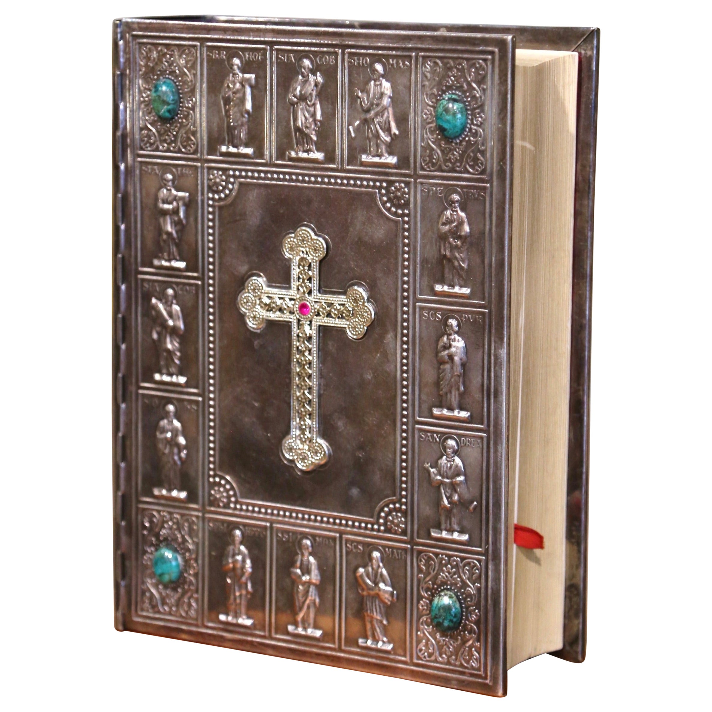 Mid-Century French Holy Bible with Silver Plated Repousse Cover Dated ...