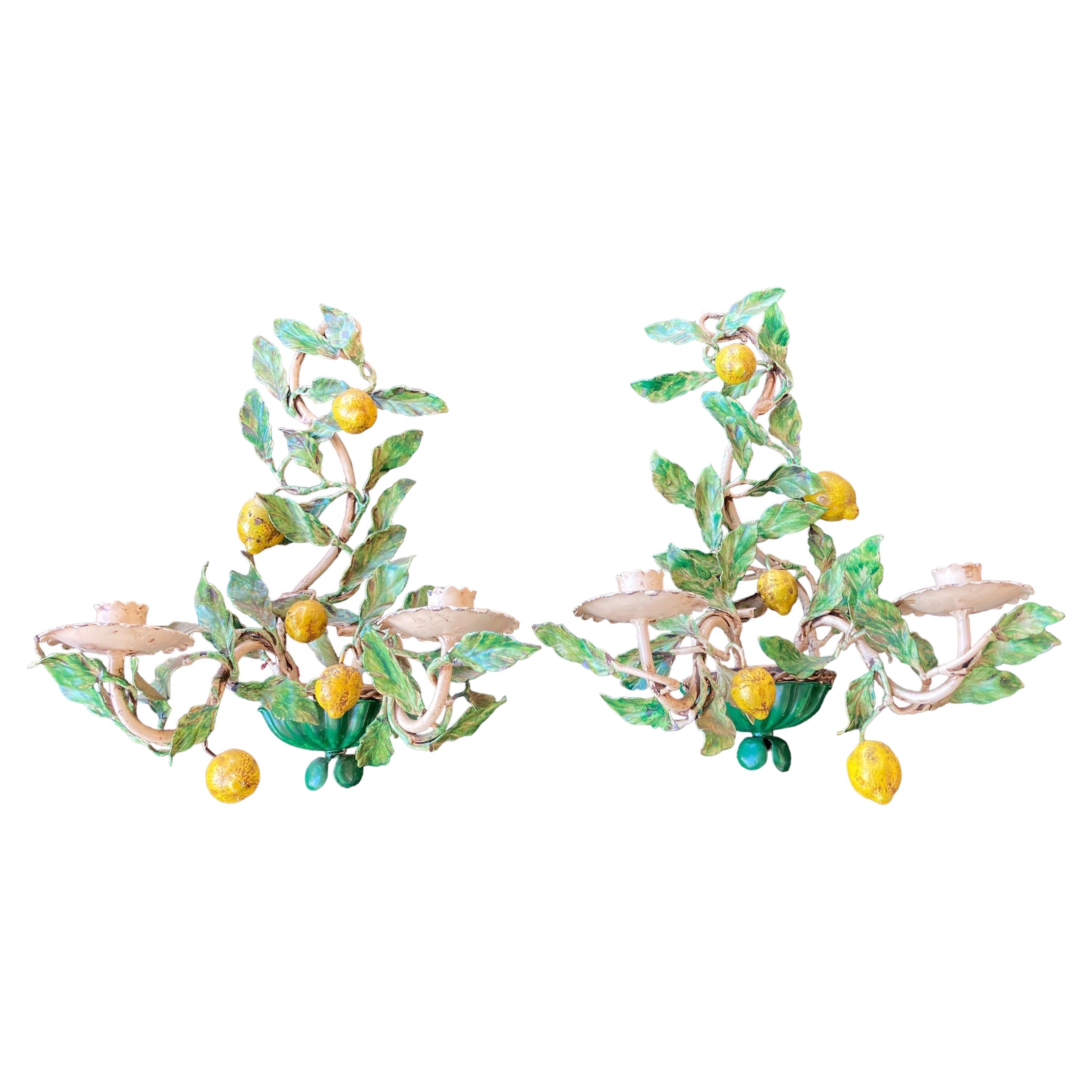 Early 20th Century Lemon Tree Metal Wall Candle Sconce Pair Italy For ...