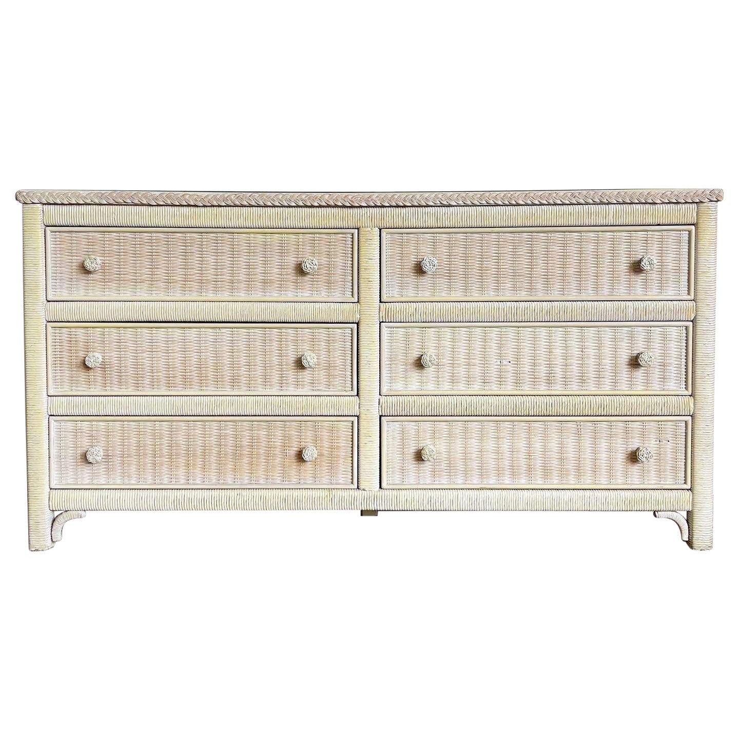 Boho Chic Wicker and Rattan Lowboy Dresser by Henry Link For Sale at ...