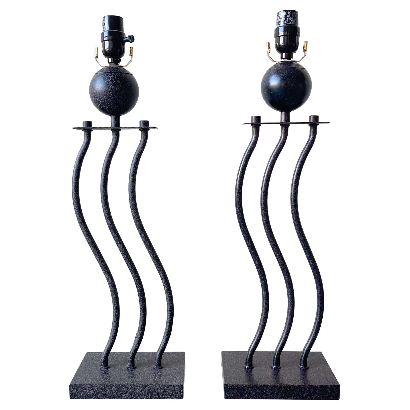 Postmodern Memphis Style Sculptural Curved Wavy Table Lamps - a Pair ...