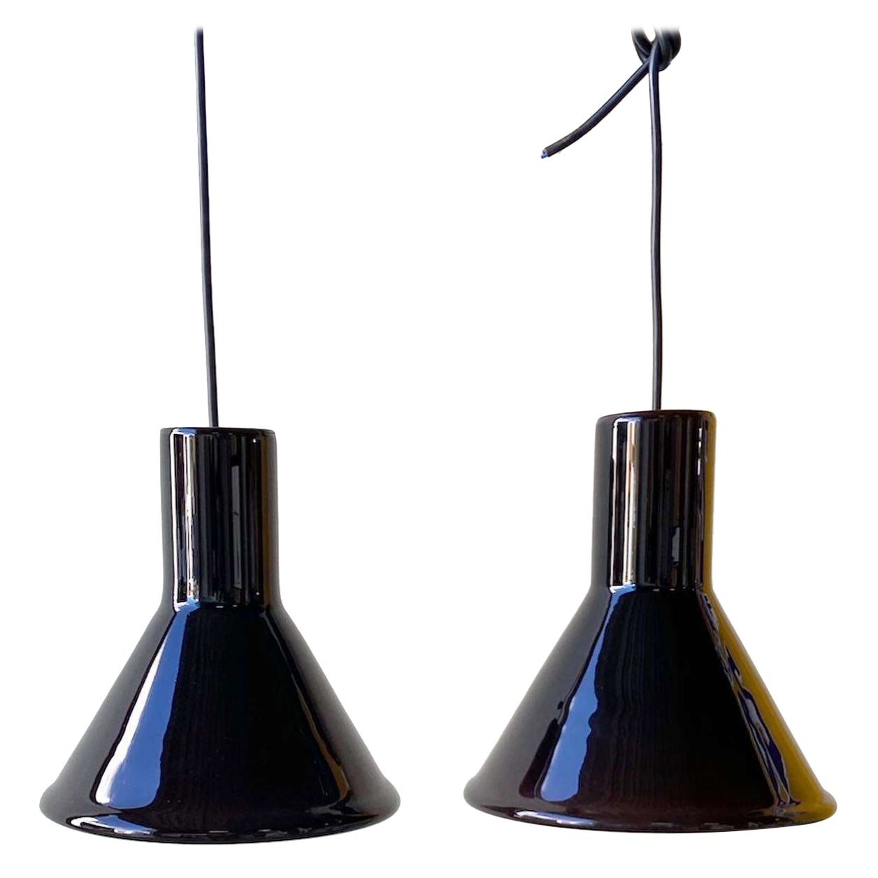 Danish Modern Holmegaard Black Hanging Lamps - a Pair For Sale at 1stDibs
