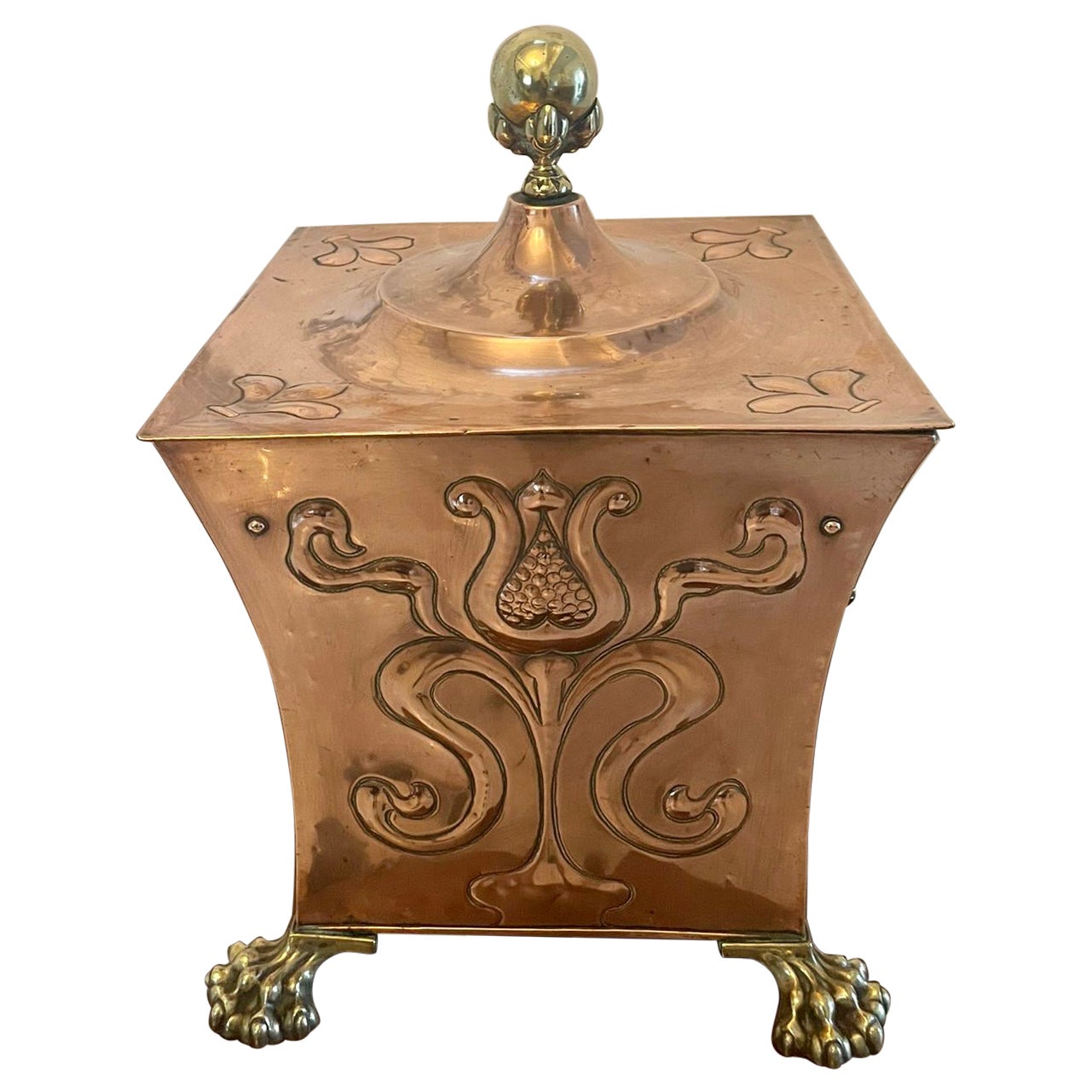 Outstanding Quality Art Nouveau Copper and Brass Coal Box For Sale at ...