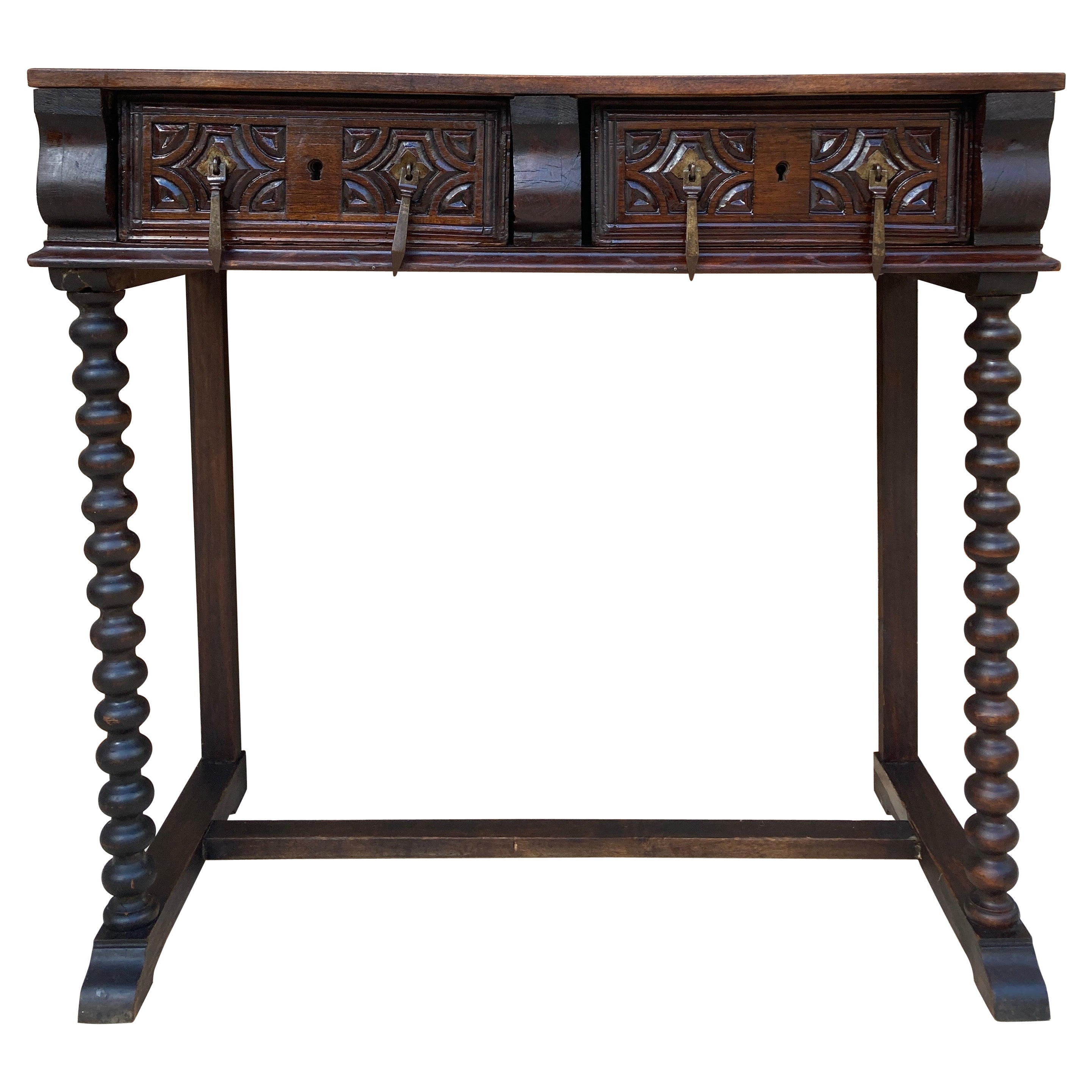Spanish Console or Desk Table with Drawers and Solomonic Legs For Sale ...