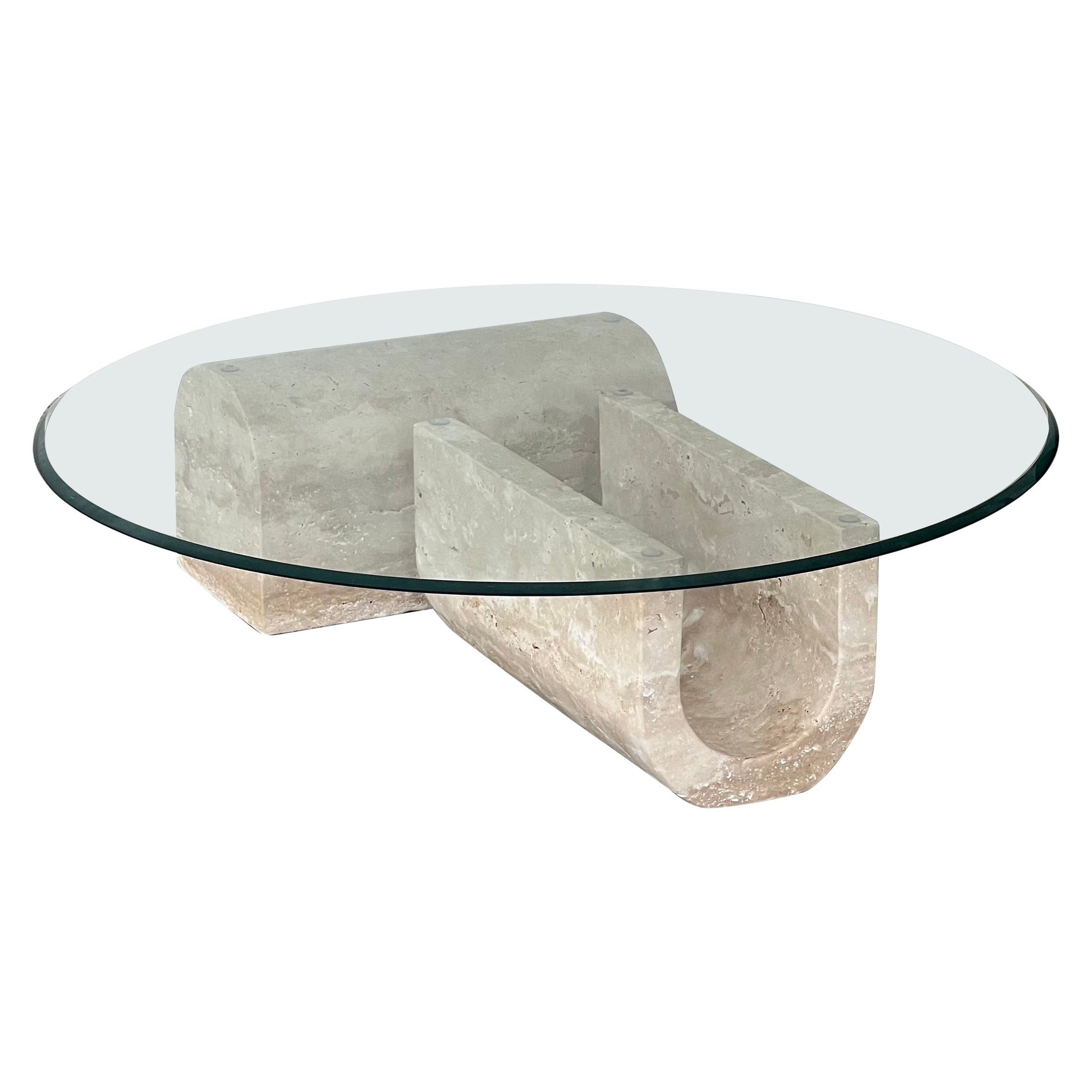 Circular Dining Table in Travertine at 1stDibs