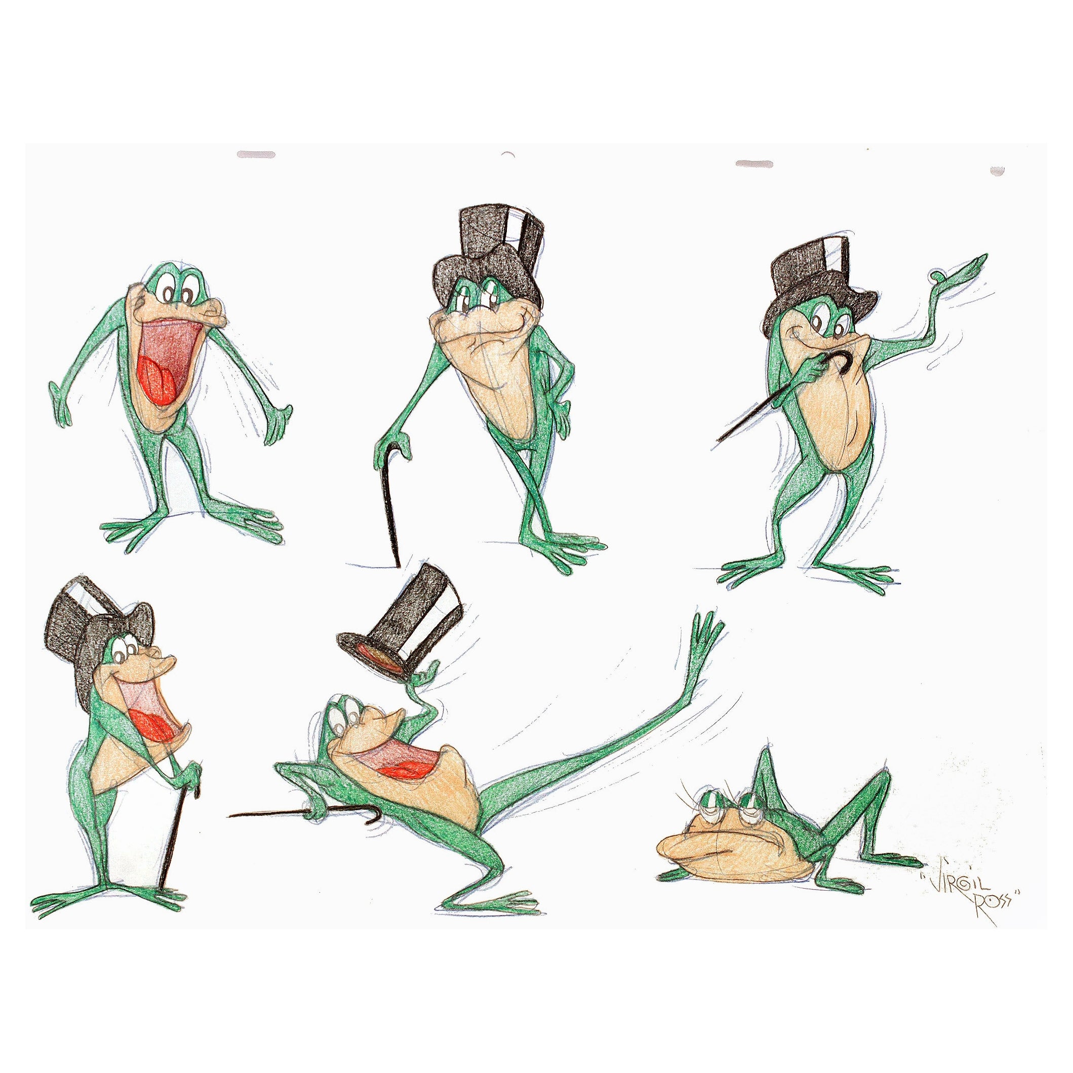 SIX ORIGINAL DRAWINGS OF MICHIGAN J. FROG - Signed By Virgil Ross For ...