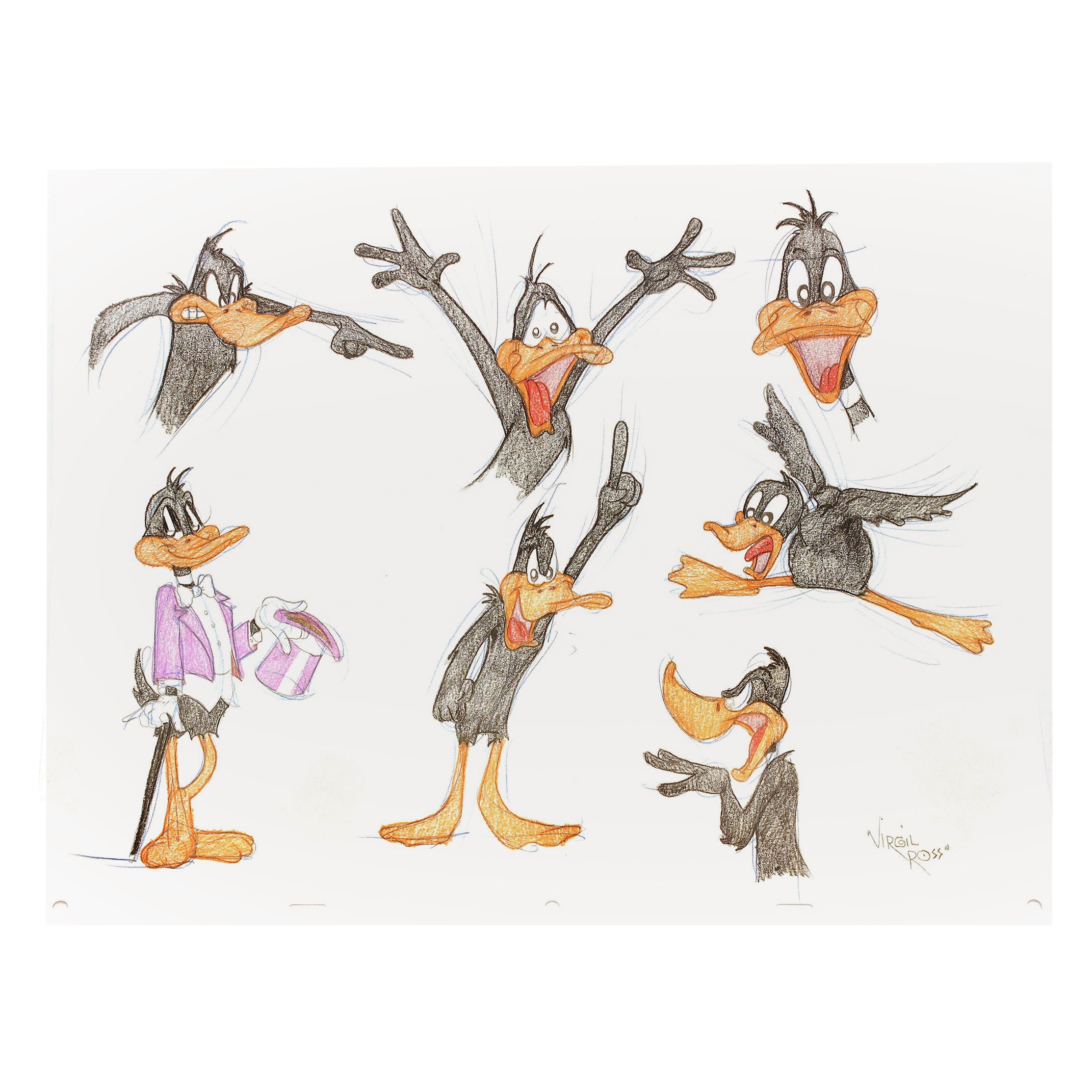 SEVEN ORIGINAL DRAWINGS OF DAFFY DUCK - Signed By Virgil Ross For Sale ...