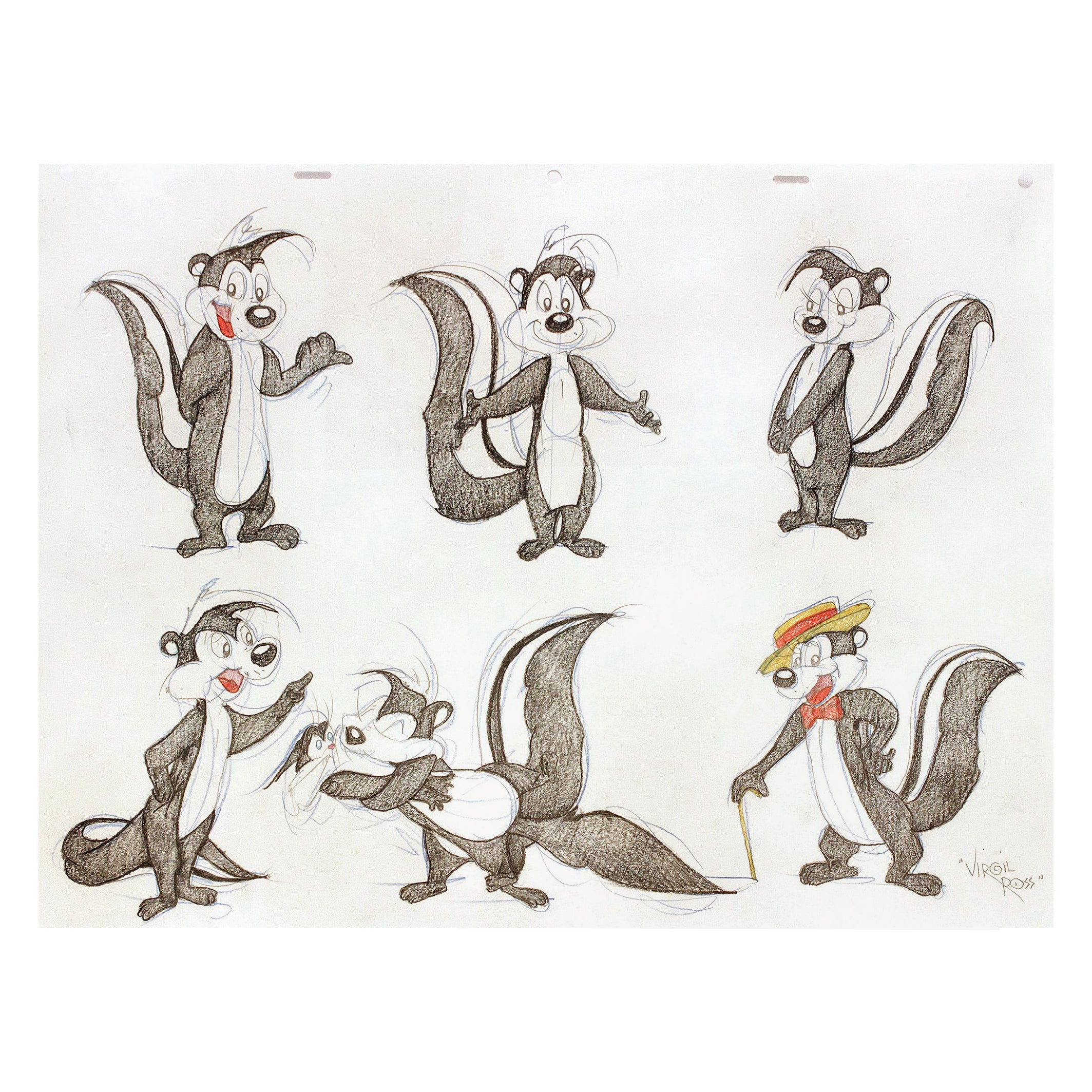 SIX ORIGINAL DRAWINGS OF PEPE LE PEW - Signed By Virgil Ross For Sale ...