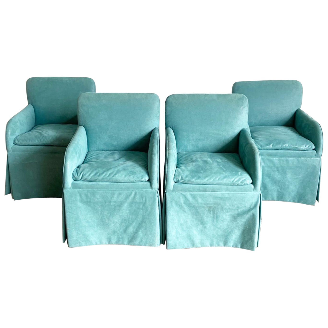Postmodern Blue Faux Suede Skirted Chairs by Preview For Sale at 1stDibs