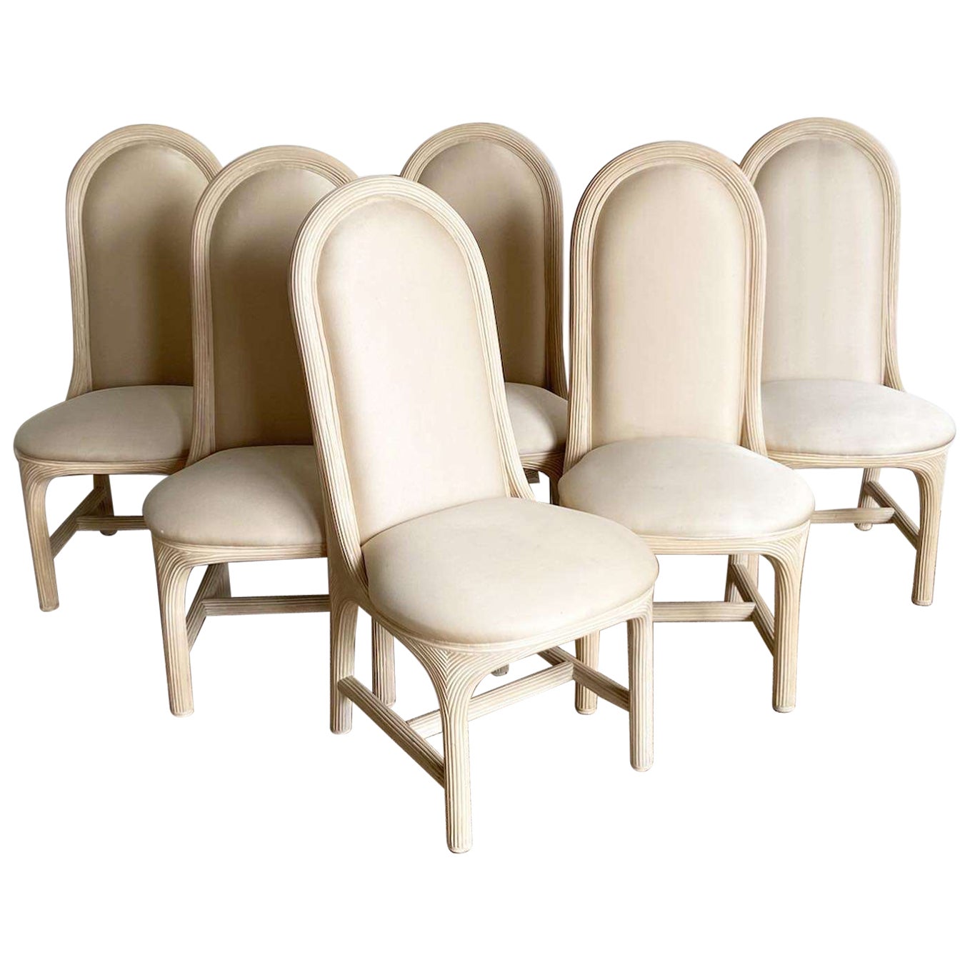 Boho Chic Beige Pencil Reed Dining Chairs For Sale at 1stDibs