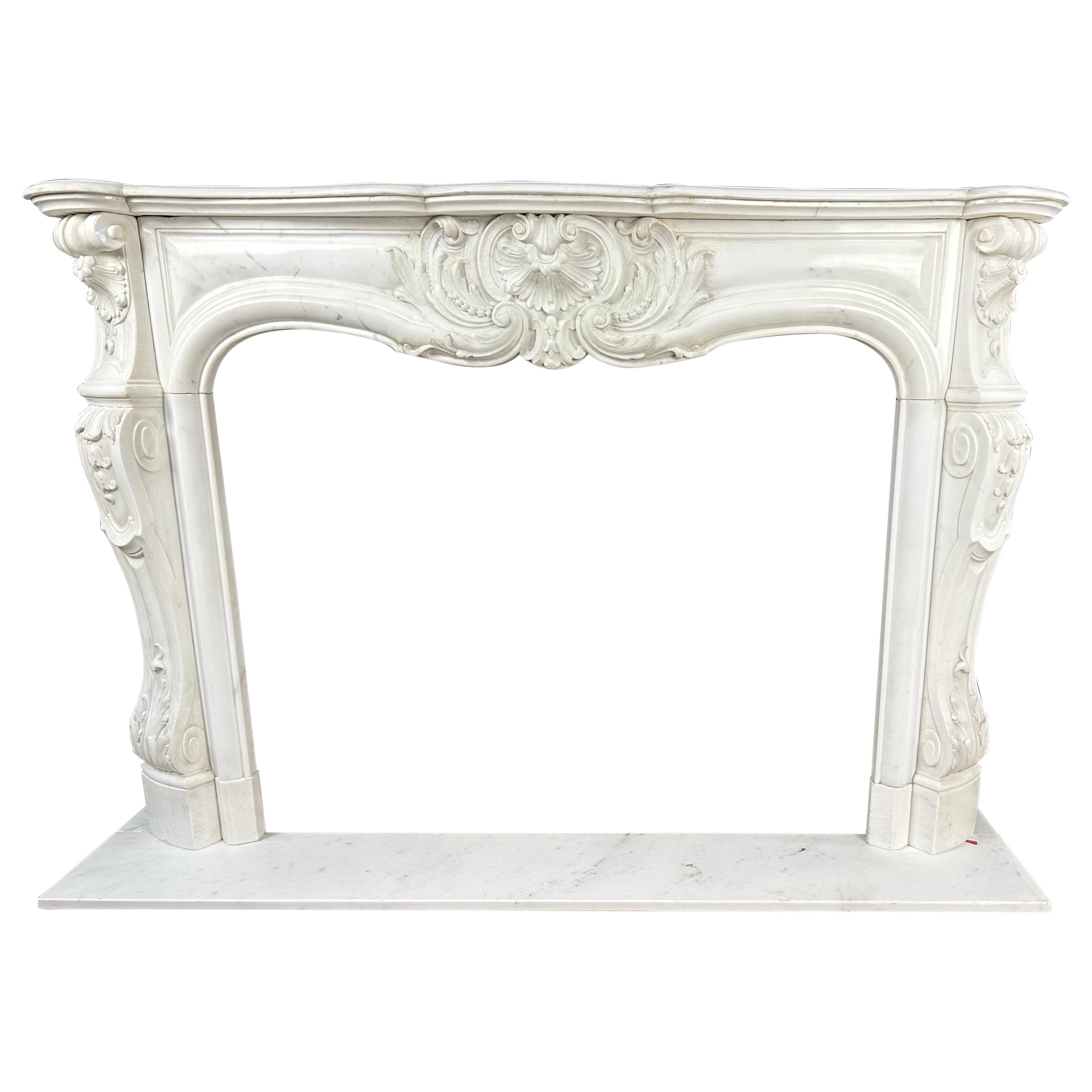 French Antique Front Shell Fireplace White Marble Cast Insert For Sale ...