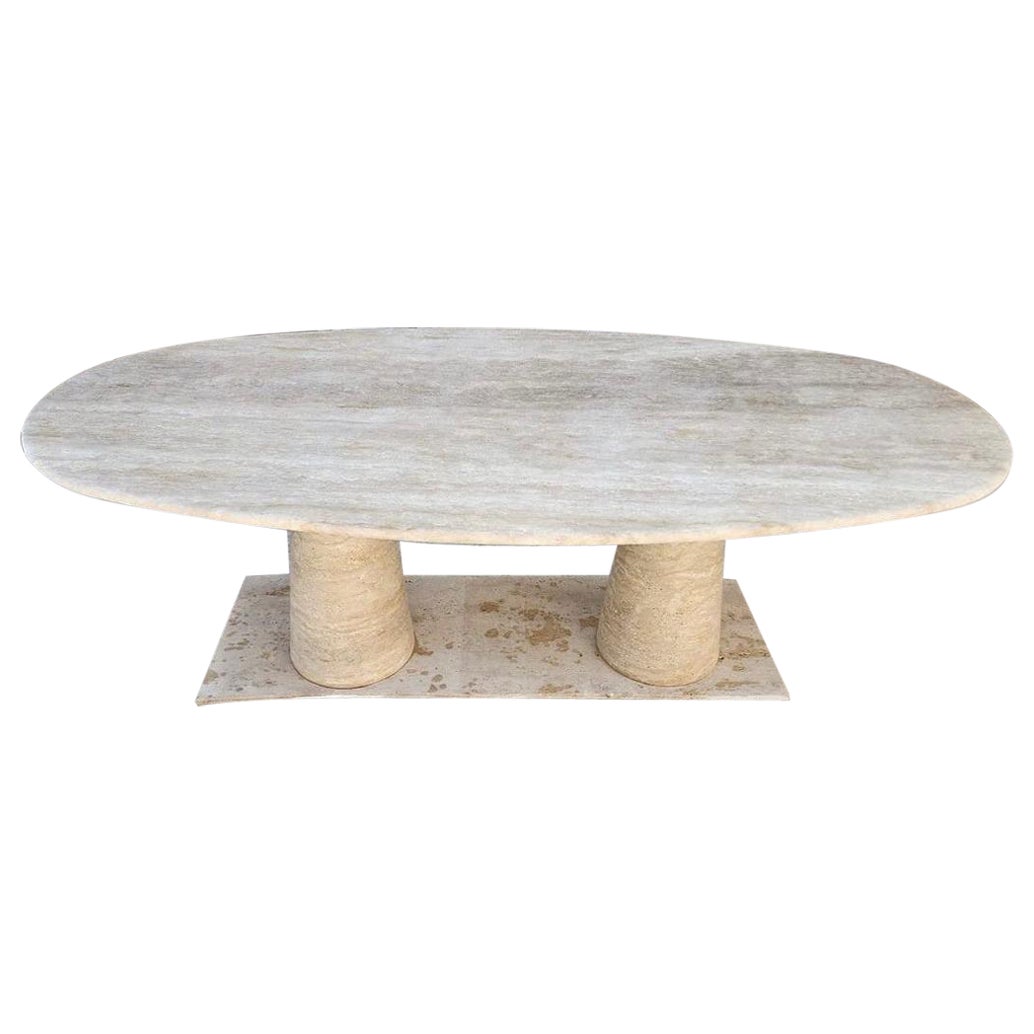 Cream Travertine Oval Dining Table, in the Style of 1970 Angelo ...