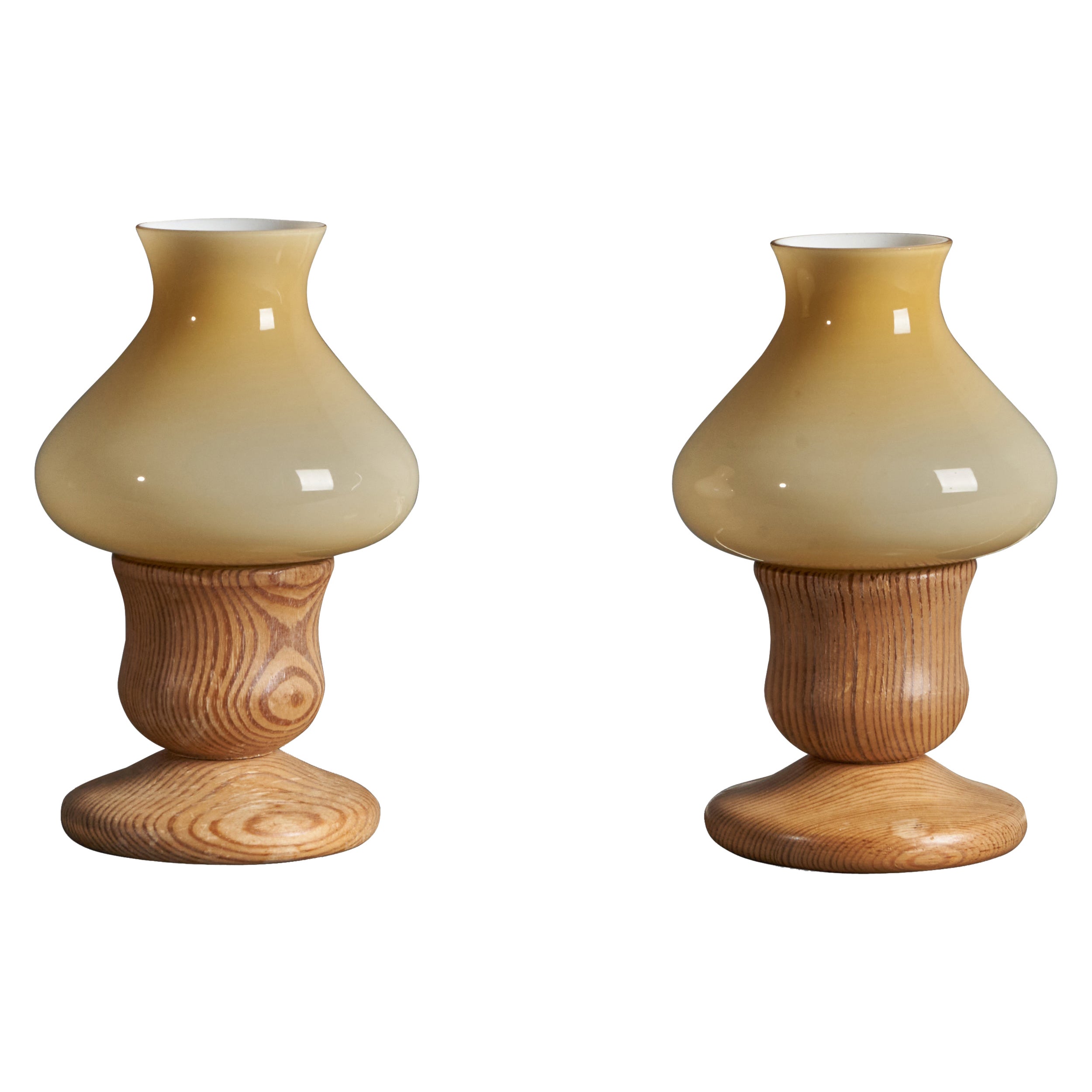 Swedish Designer, Table Lamps, Pine, Glass, Sweden, 1970s For Sale at ...