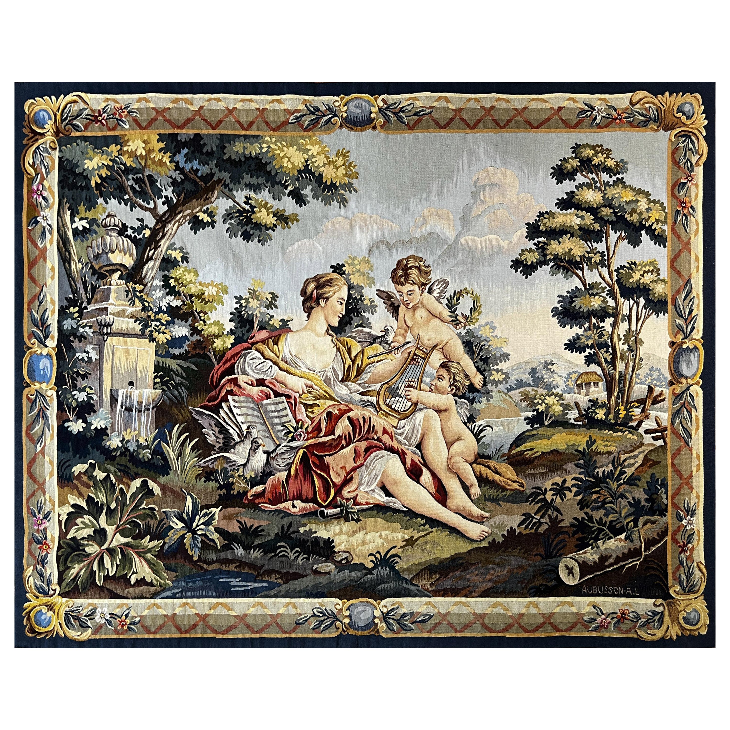 19th century Aubusson tapestry scene galante - N° 234 For Sale at 1stDibs