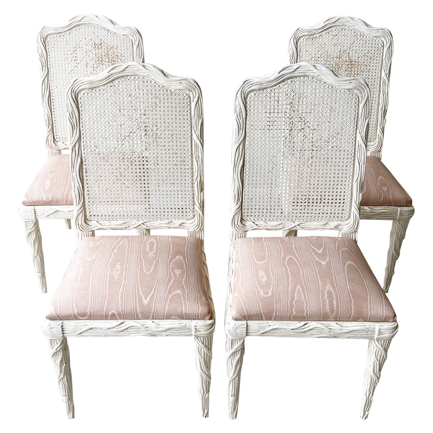 Organic Carved Cane Back Dining Chair With Pink and Purple Cushions - 8 ...