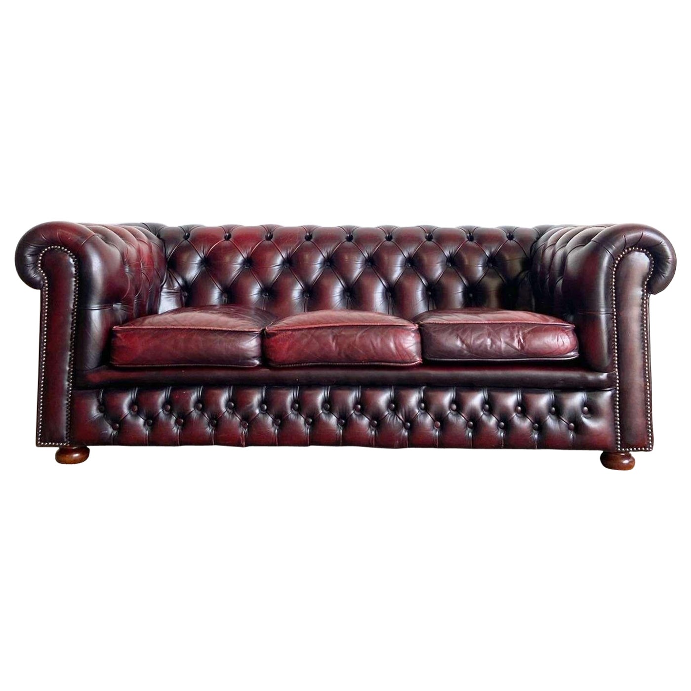 Oxblood Leather Chesterfield Rolled Arm Sofa For Sale at 1stDibs