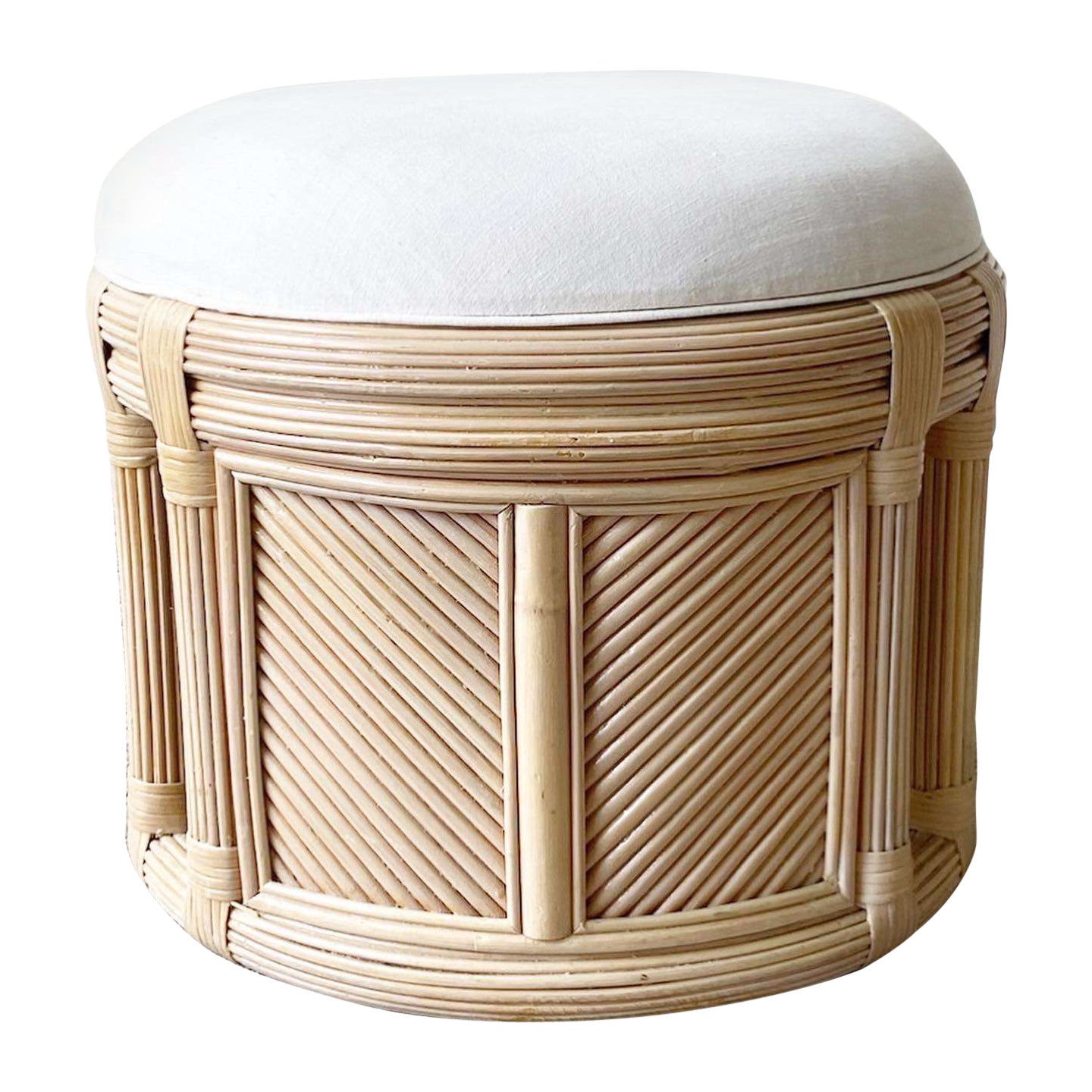 Boho Chic Pencil Reed Rattan Low Stool For Sale at 1stDibs