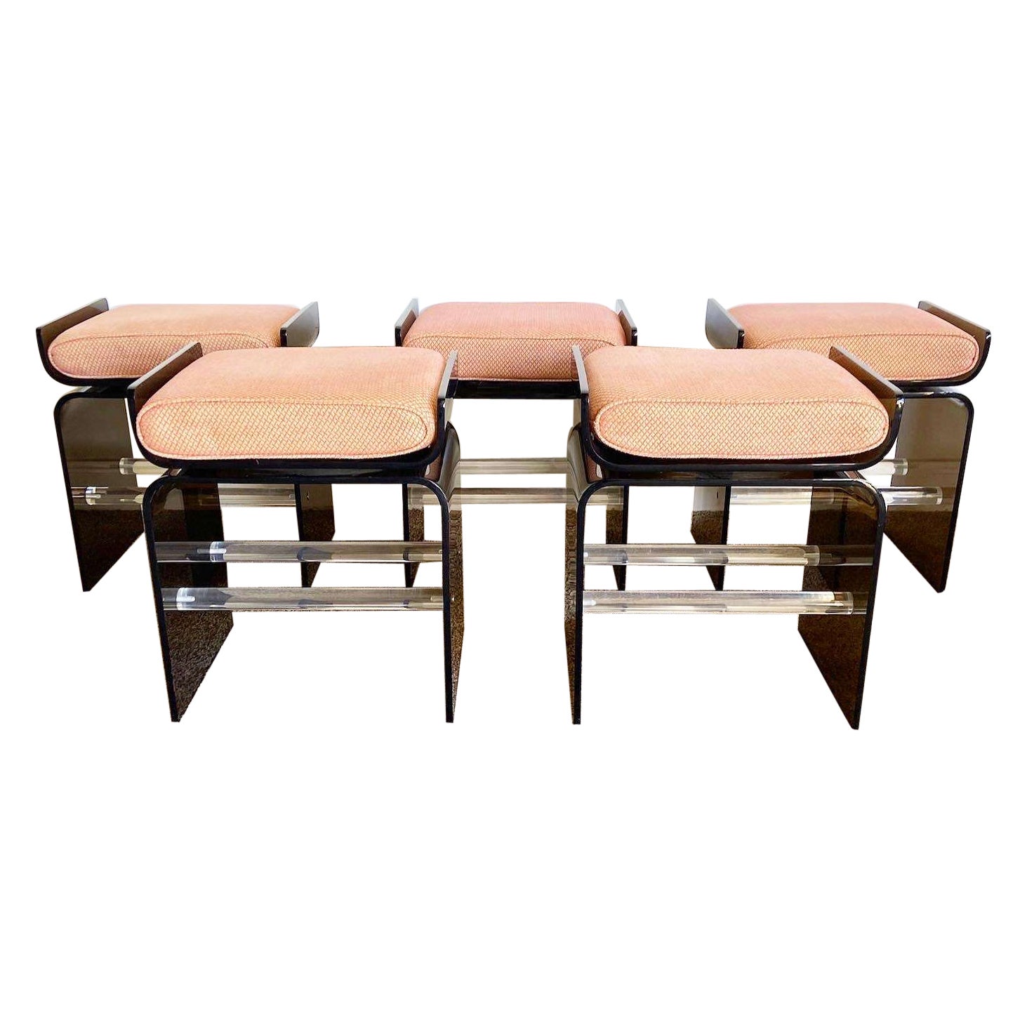 Space Age Smoked Lucite Swivel Low Stools - Set of 5 For Sale at 1stDibs
