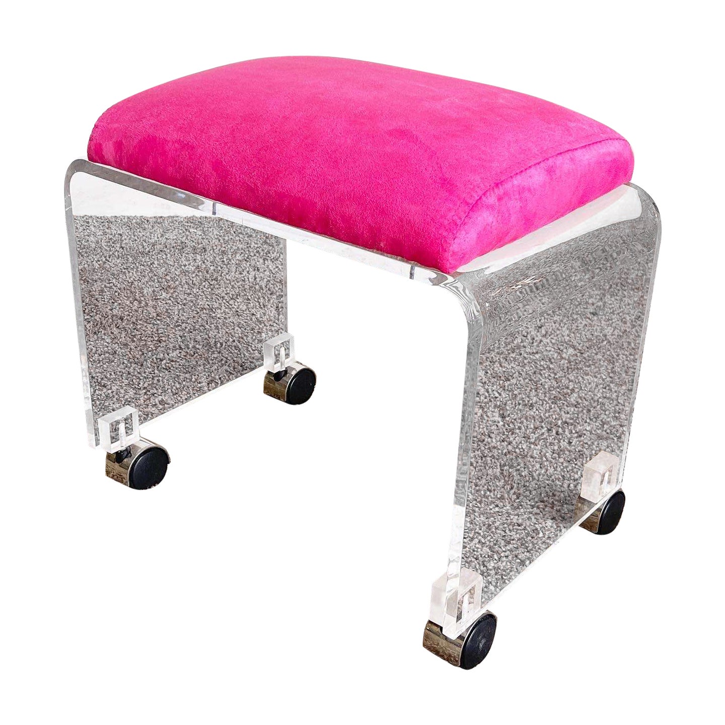 Postmodern Lucite Waterfall Low Stool on Casters For Sale at 1stDibs