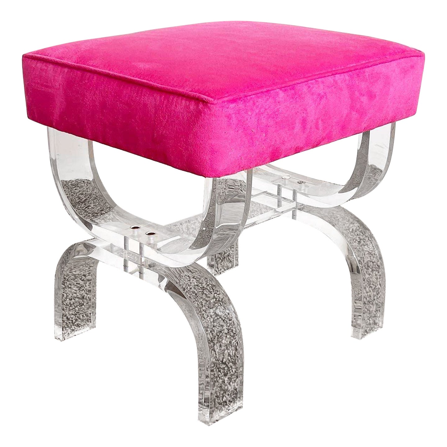 Postmodern Lucite and Pink Low Stool For Sale at 1stDibs