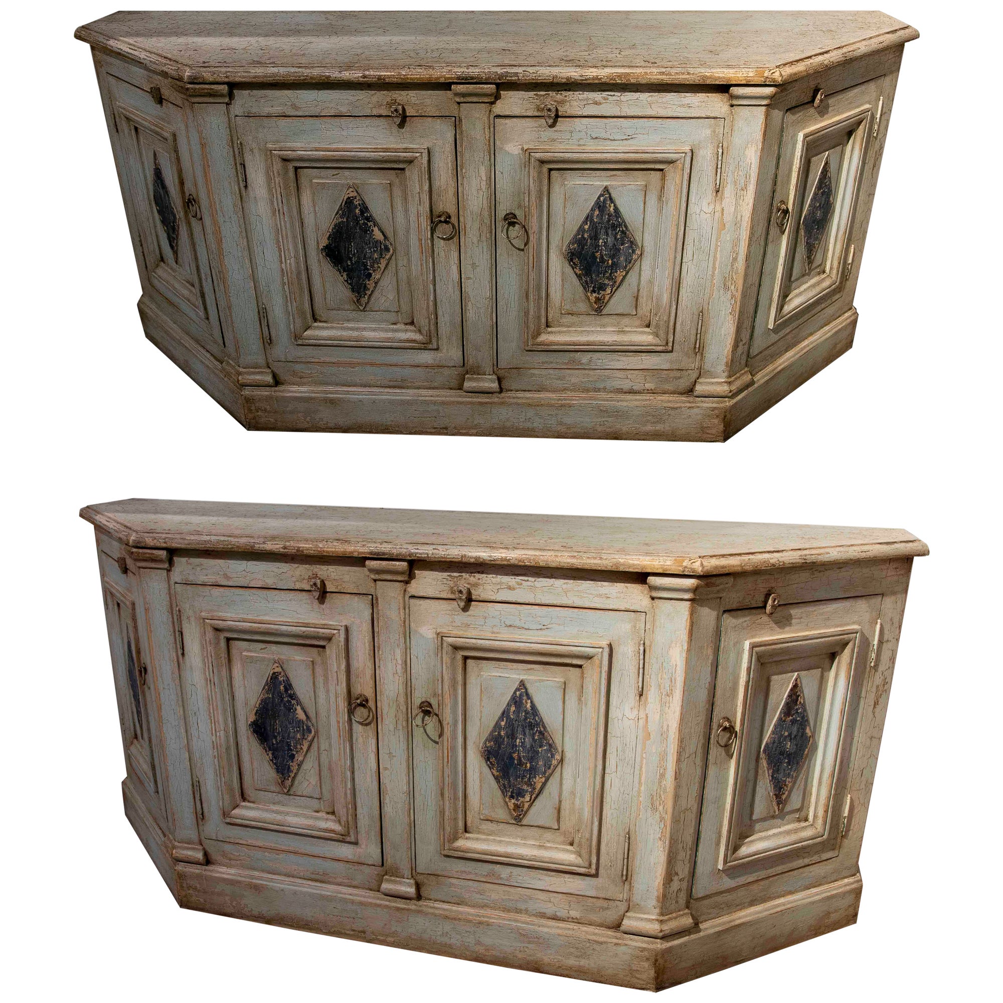 Pair of Wooden Sideboards with Doors in Antique White Tones For Sale at ...