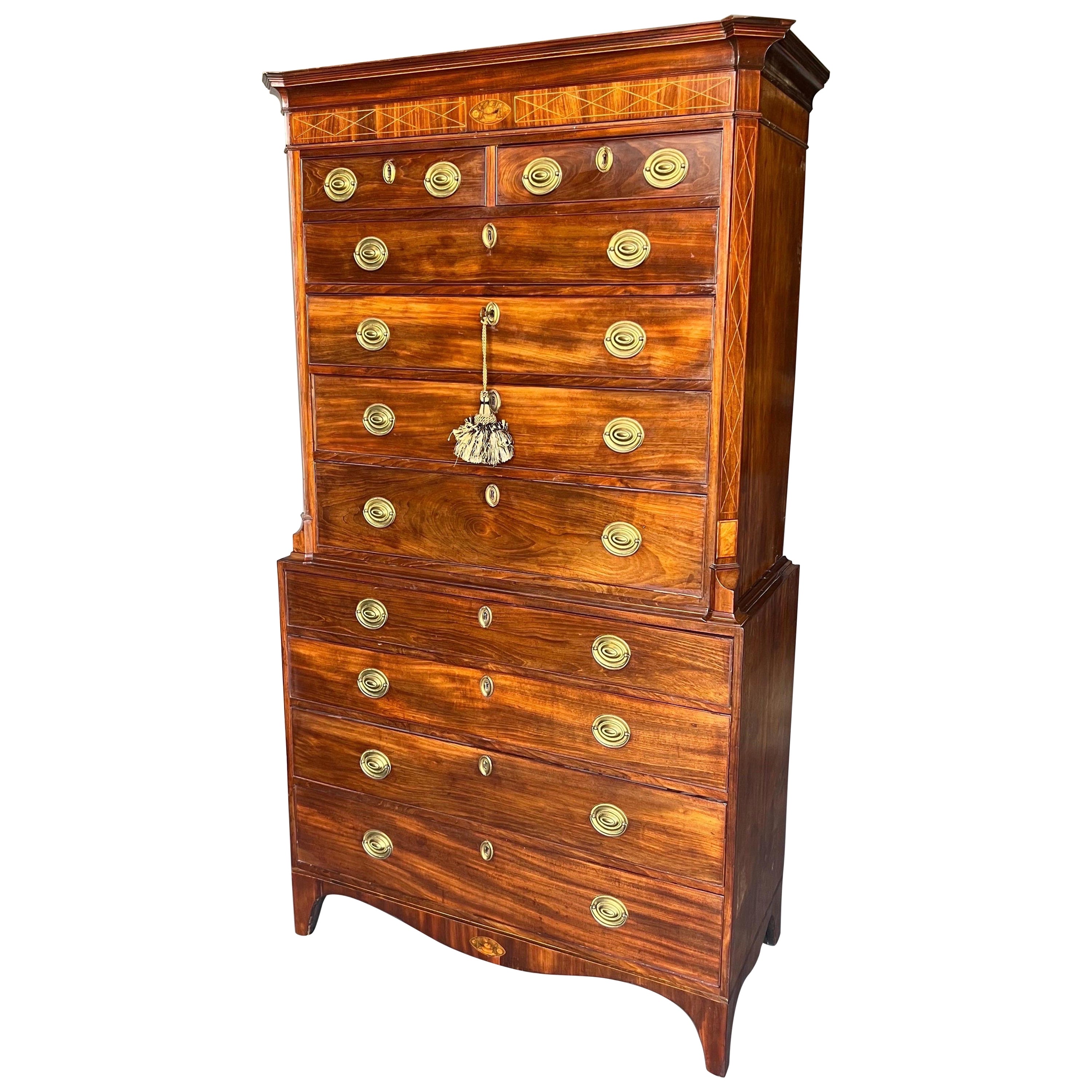 Fine inlaid 18th Century English George III chest on chest 81.5" high ...