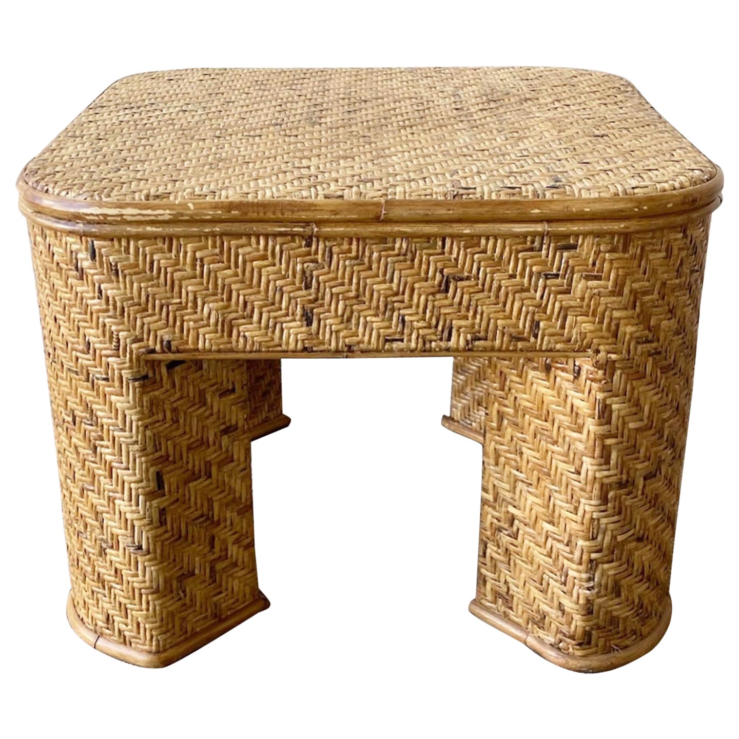 Bohemian Square Wicker Wrapped Coffee Table For Sale at 1stDibs