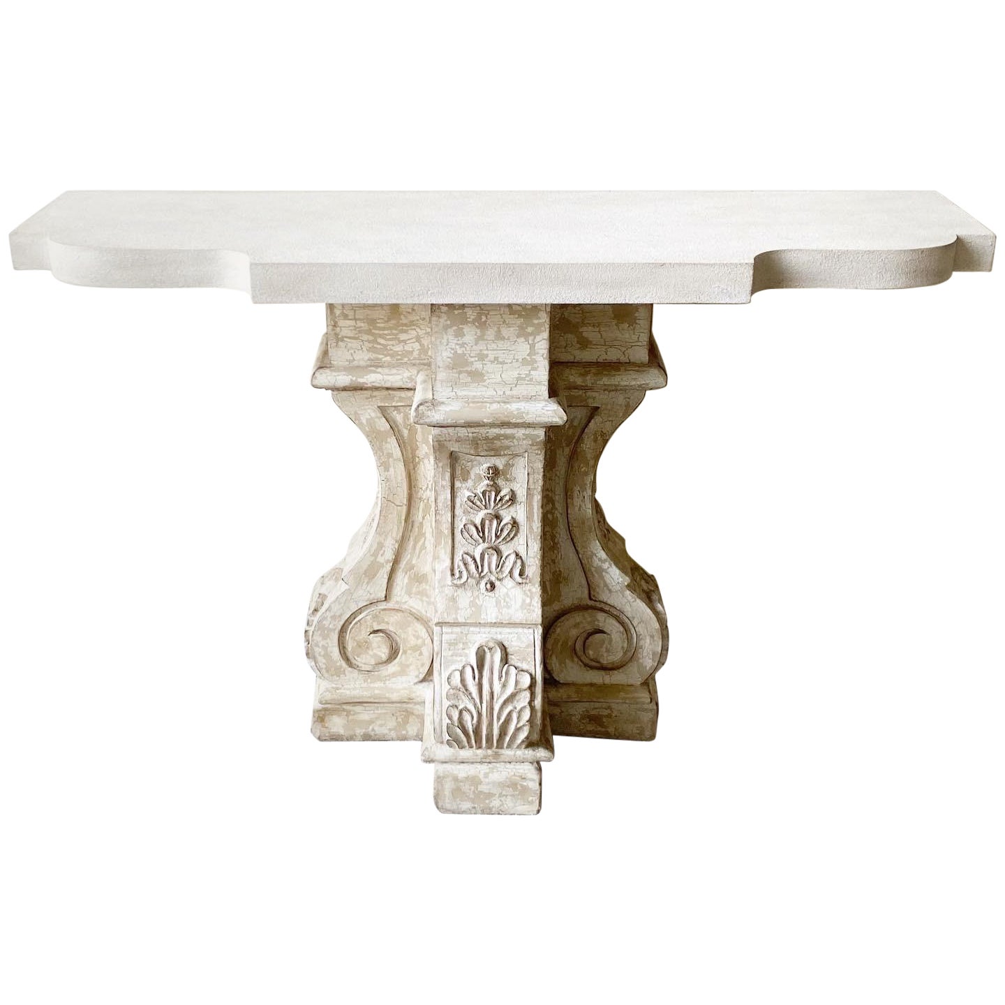 Vintage Marble and Wood Console Table For Sale at 1stDibs