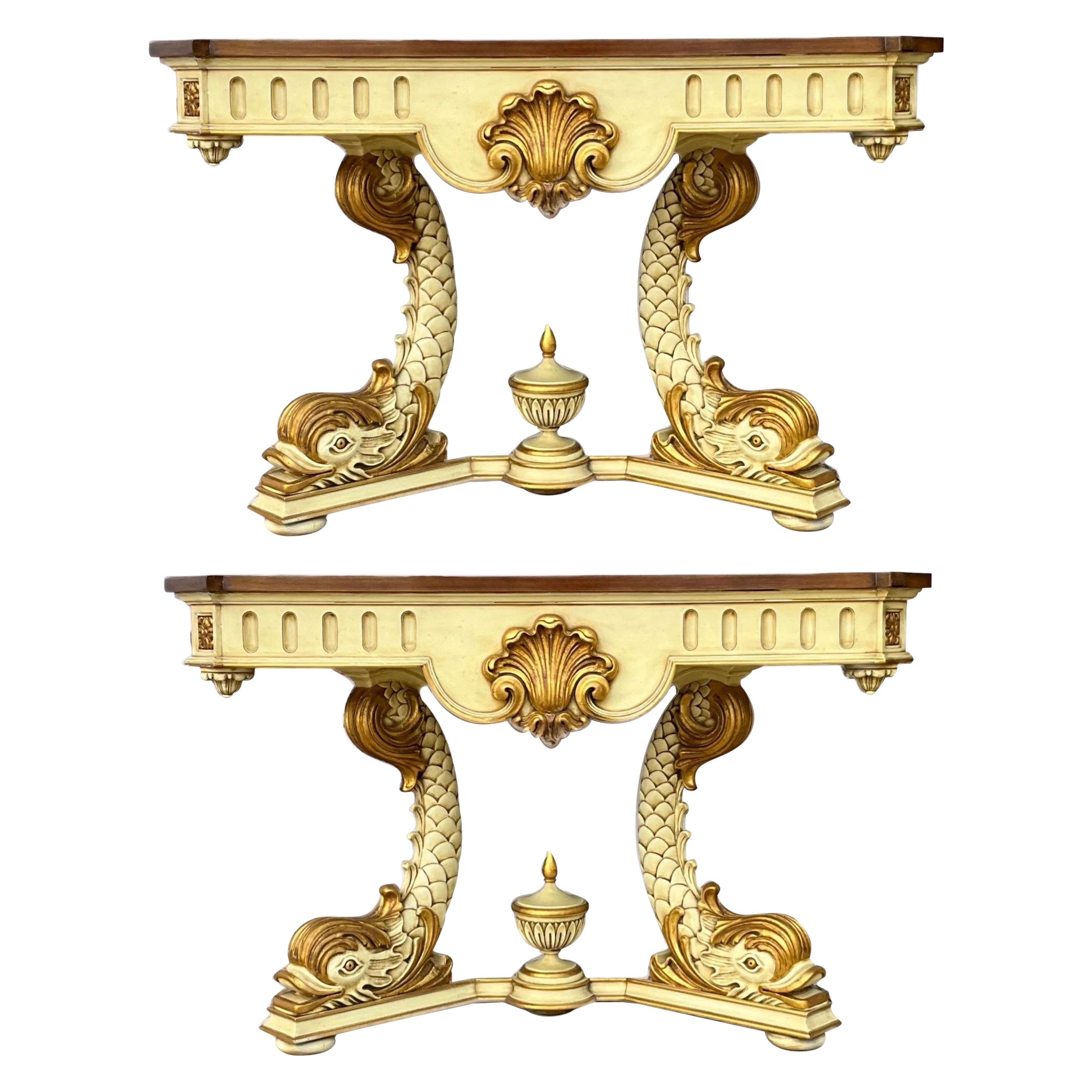 1970s Neo-Classical Style Carved Giltwood Console Tables With Dolphins ...