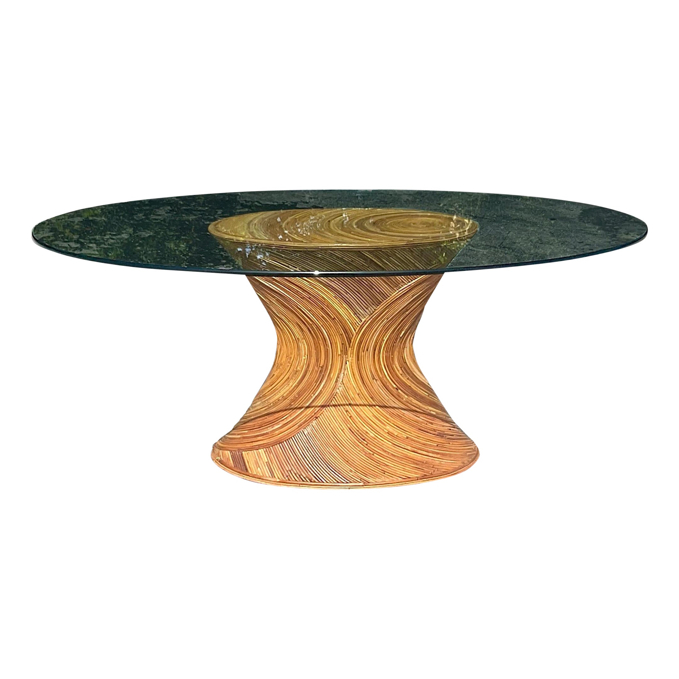 Vintage Coastal Modern Woven Reed Dining Table For Sale at 1stDibs