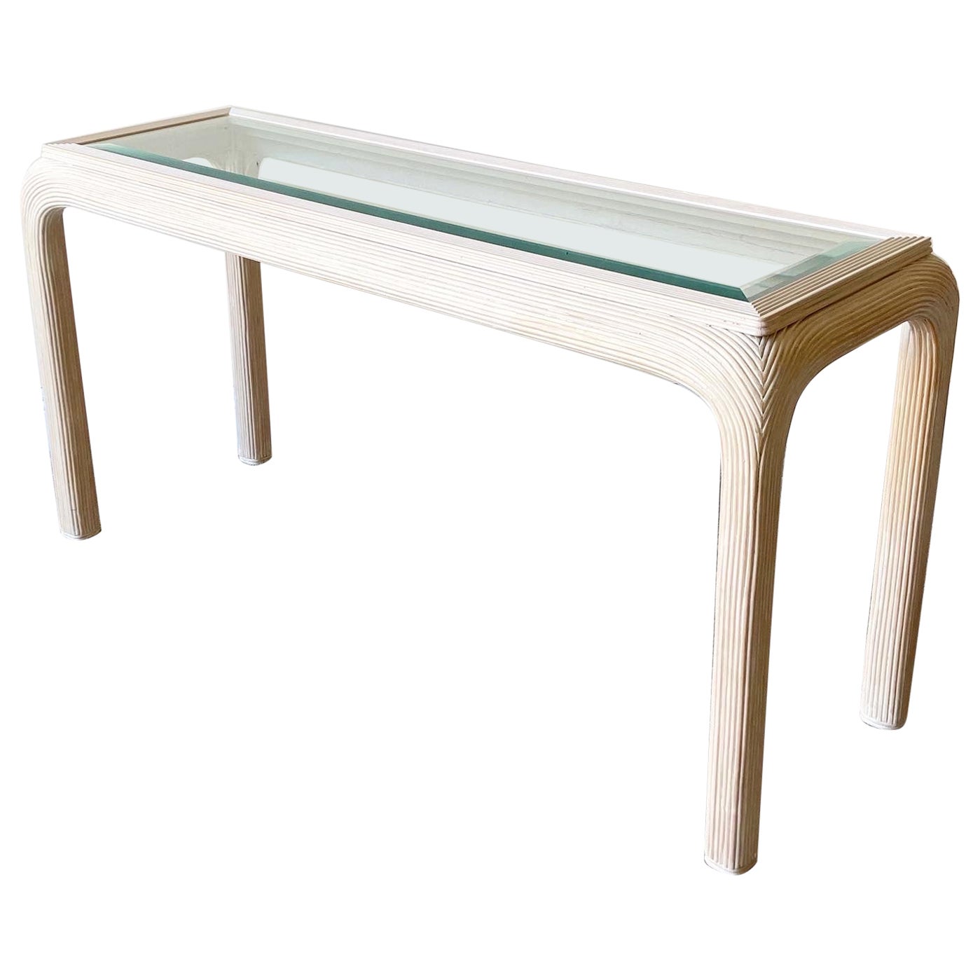 1980s Postmodern Pencil Reed Beveled Glass Top Console Table For Sale ...