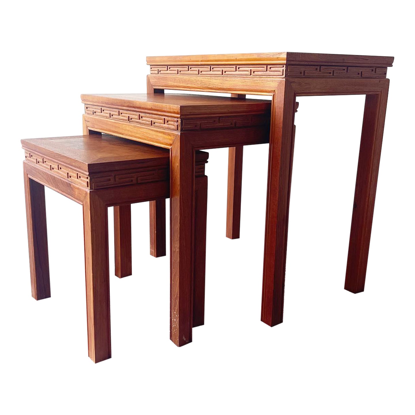 Chinoiserie Hand Carved Asian Wood Nesting/Stacking Tables For Sale at ...