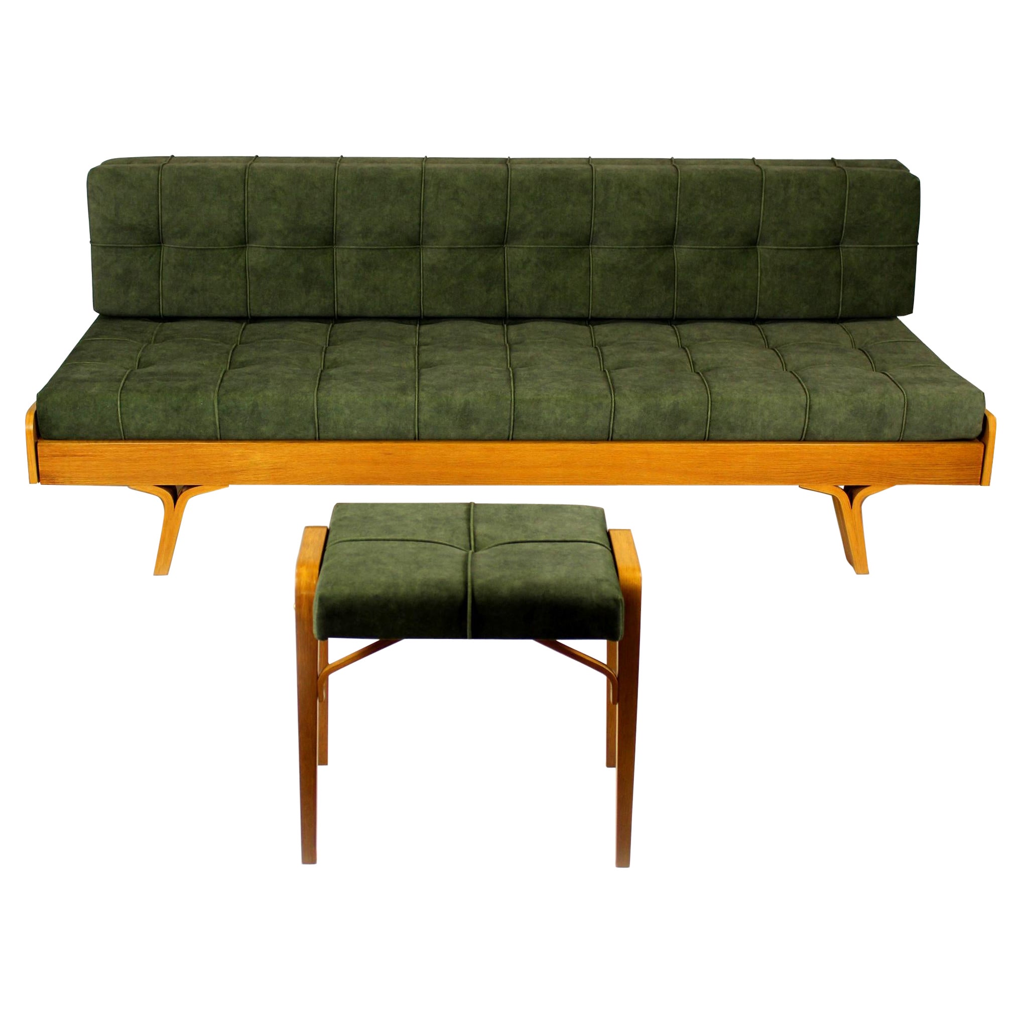 Restored Mid-Century Convertible Sofa with Stool by L. Volak for ...
