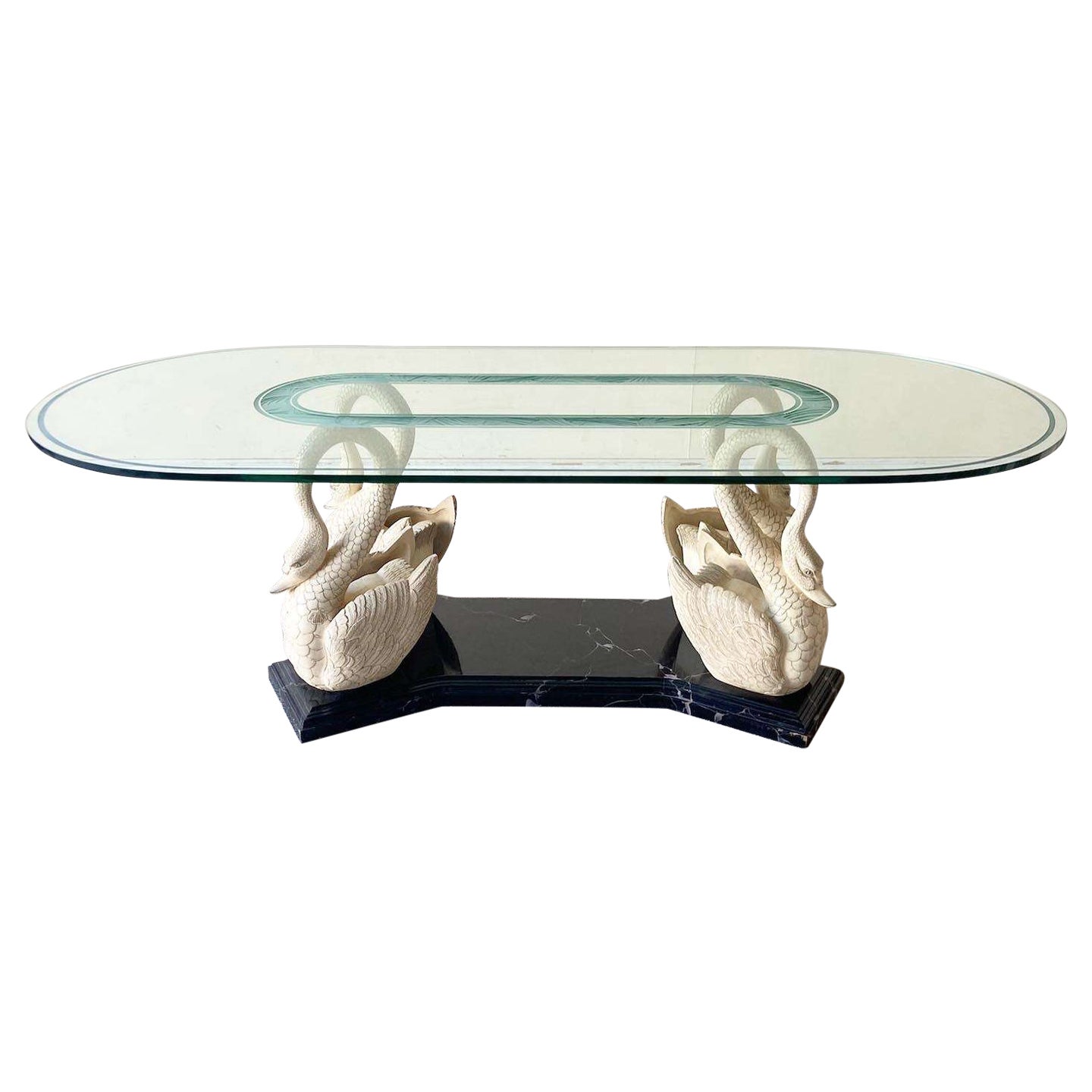 Postmodern Swan Base frosted Glass Top Dining Table For Sale at 1stDibs