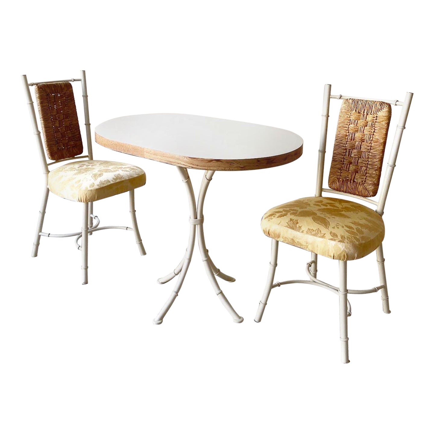 Boho Chic Metal Faux Bamboo Dining Set - 3 Pieces For Sale at 1stDibs