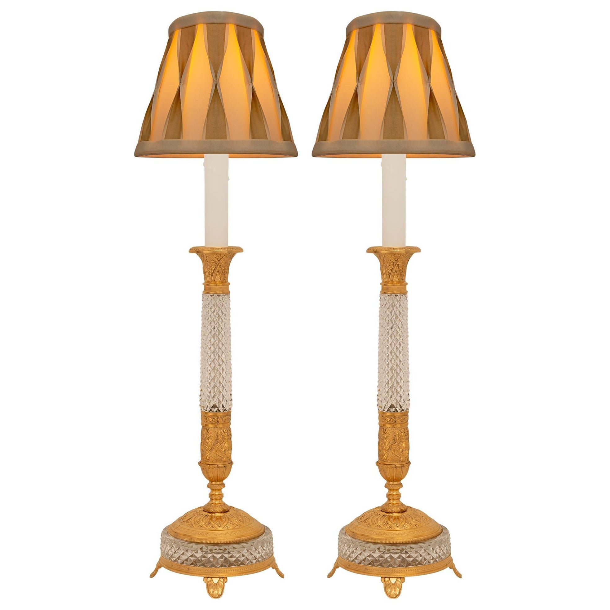 Pair Of French Late 19th Century Neo-Classical St. Ormolu And Cut Glass ...