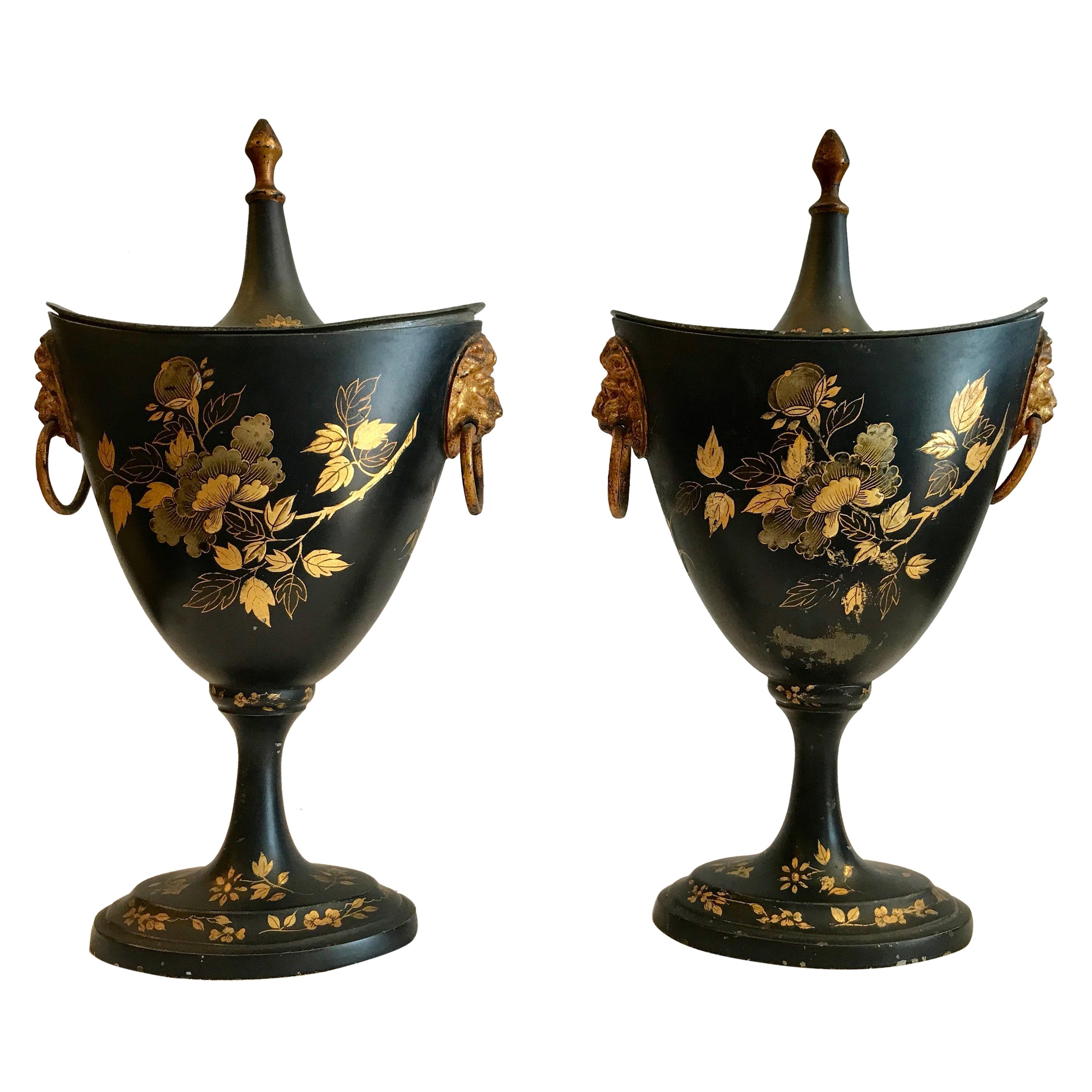 Pair of Tole Urns For Sale at 1stDibs