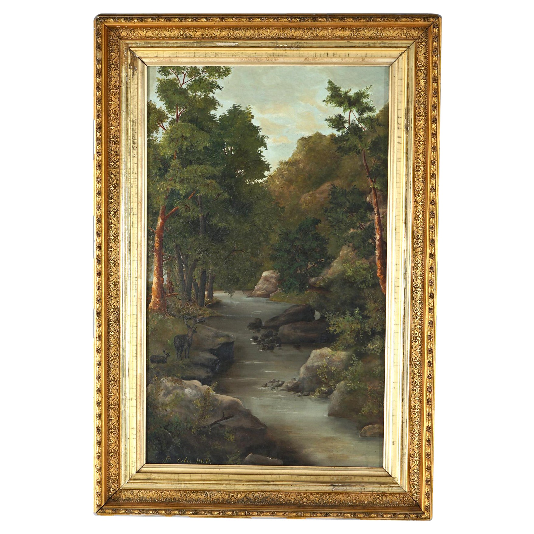 Antique Hudson River School Oil Painting Landscape, Signed and dtd 1883 ...